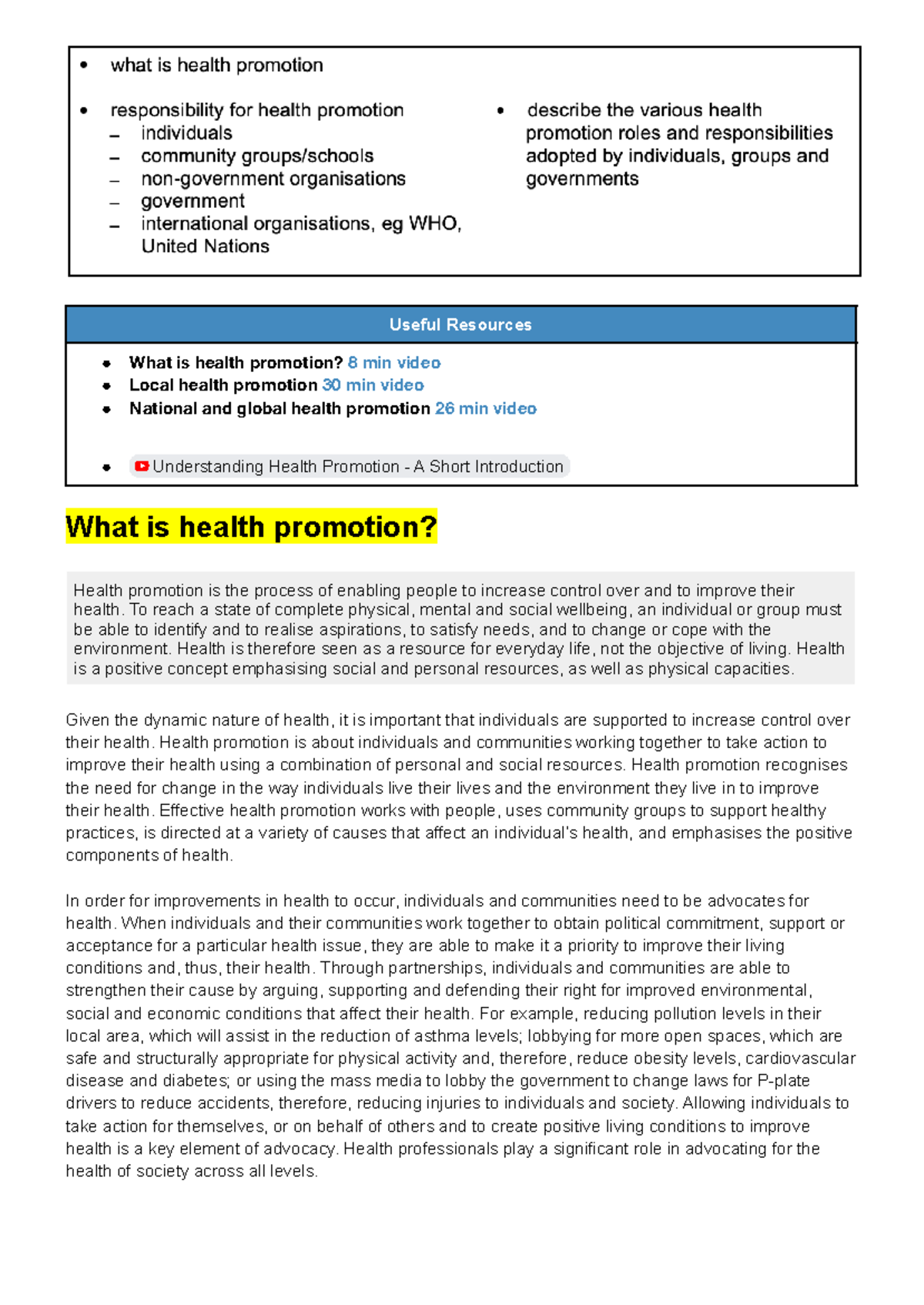 What is health promotion - To reach a state of complete physical ...