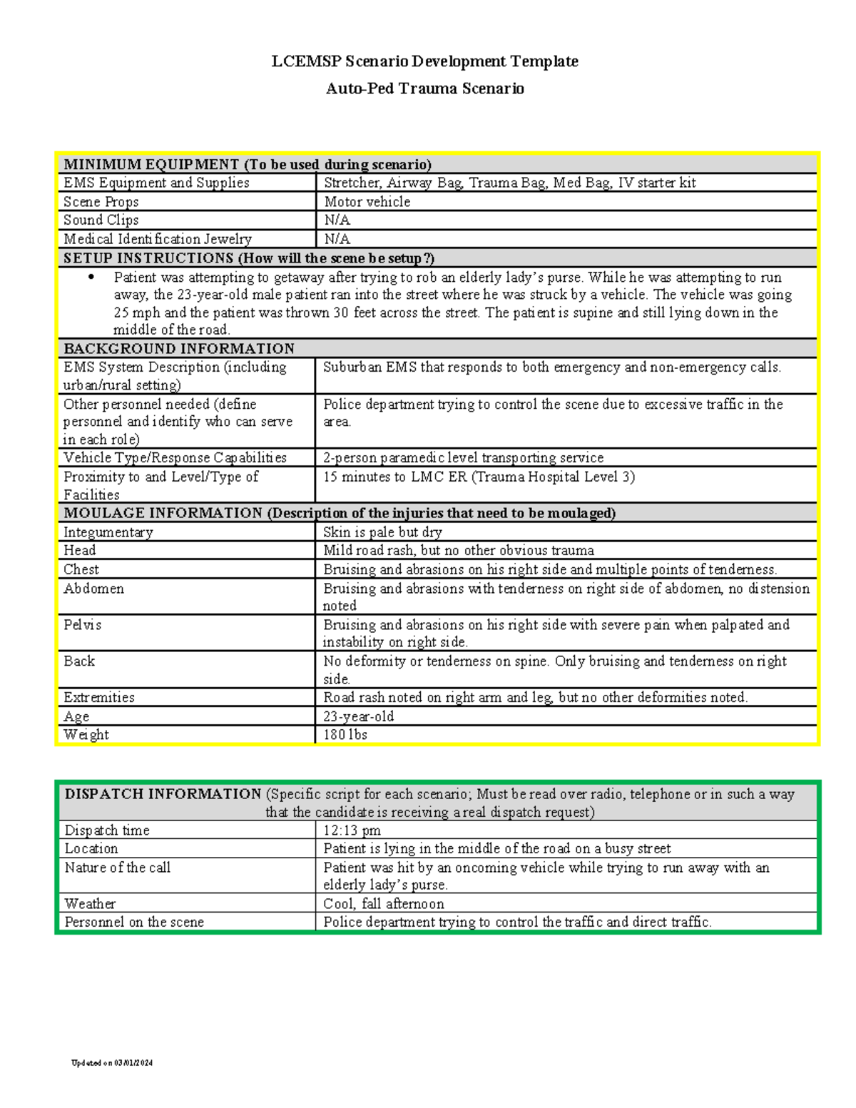Auto-Ped Trauma - N/A - Auto-Ped Trauma Scenario MINIMUM EQUIPMENT (To ...