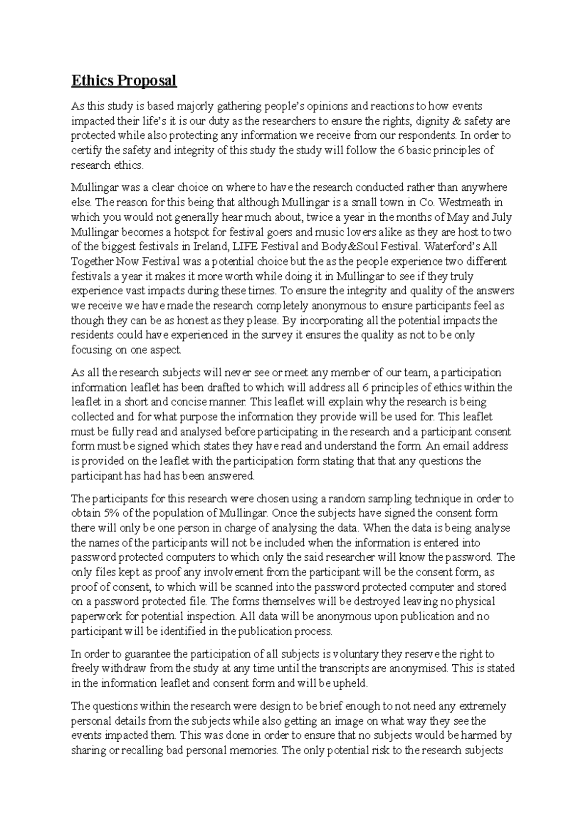 Participant information Form - Ethics Proposal As this study is based ...