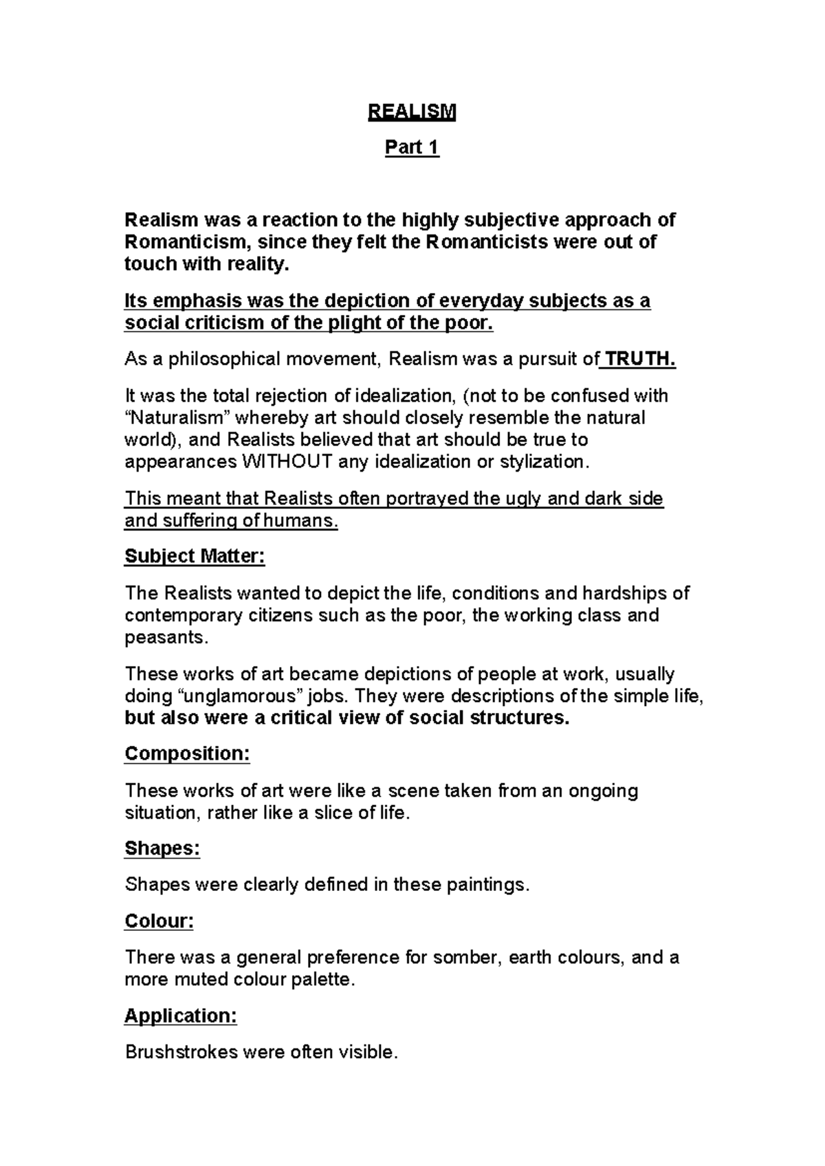 Realism - Introduction - REALISM Part 1 Realism was a reaction to the ...