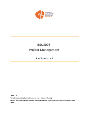 Tutorial-5 - tutorial - ITSU 2006 Project Management Lab Tutorial – 5 Week 5 Work Breakdown ...