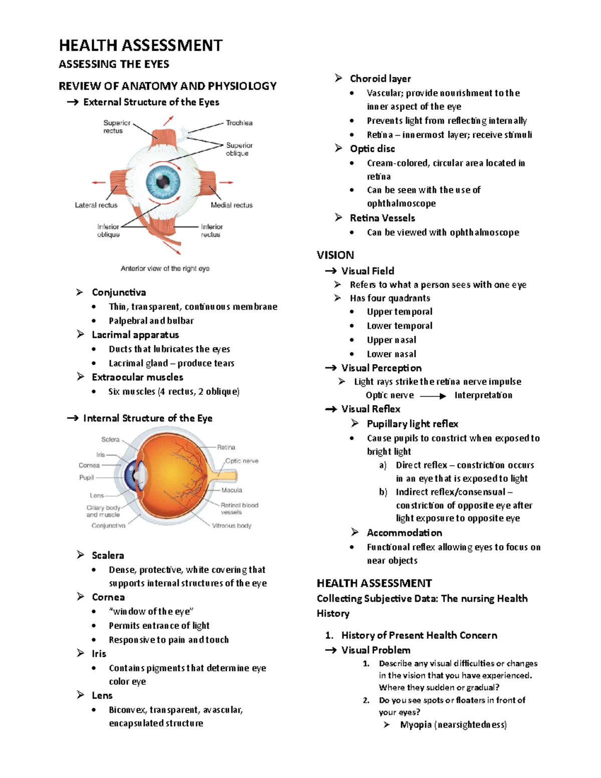 Assessing THE EYES - Health Assessment Nursing Lecture Notes ...