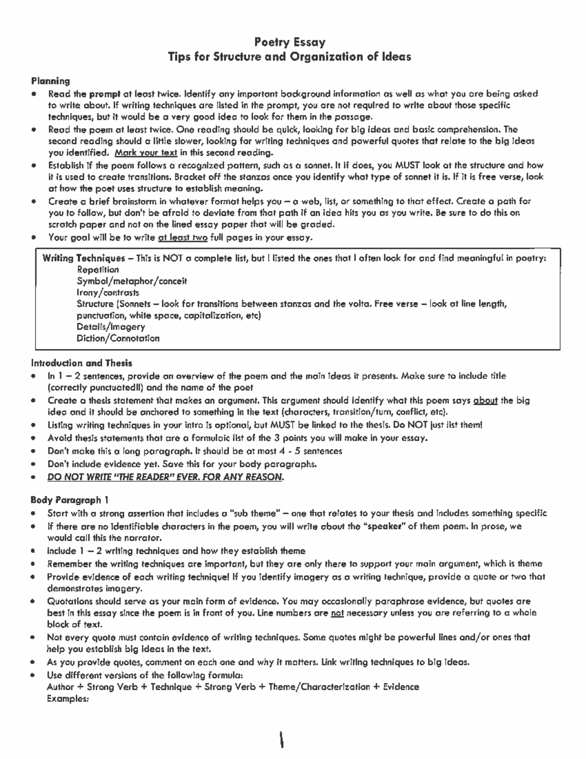 Poetry essay packet - n/a - Poetry Essay Tips for Structure and ...
