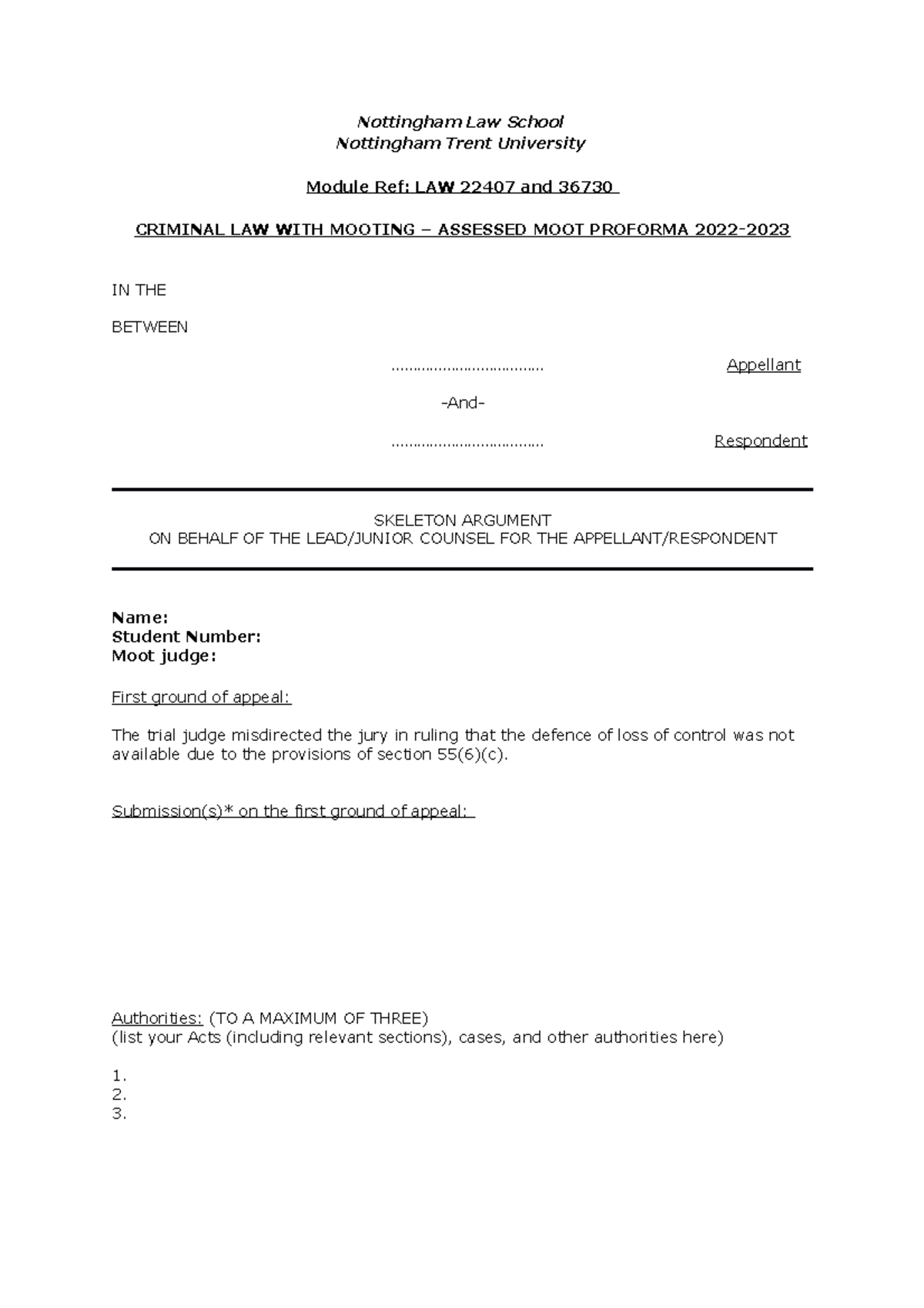 Assessed Criminal Law Moot Skeleton proforma (1) - Nottingham Law ...