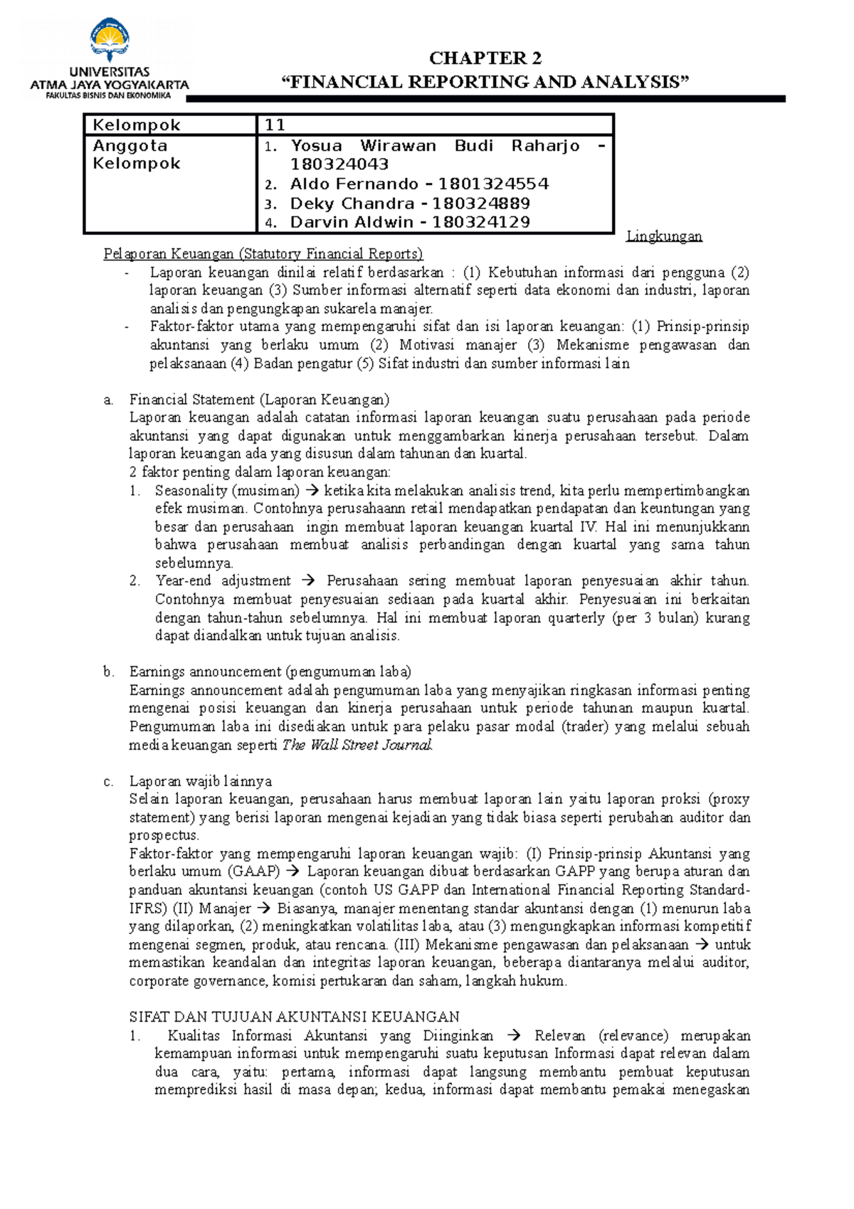 RMK TAK Chapter 2 - “FINANCIAL REPORTING AND ANALYSIS” Lingkungan ...