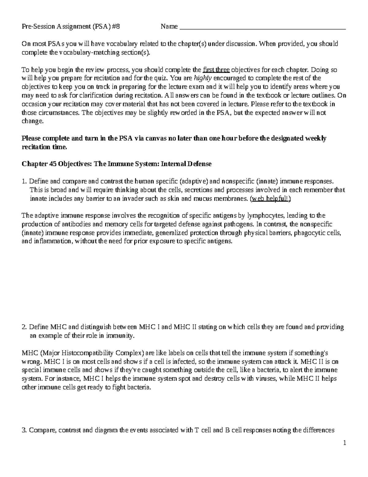 PSA 8 S24 - Pre-Session Assignment (PSA) #8 Name