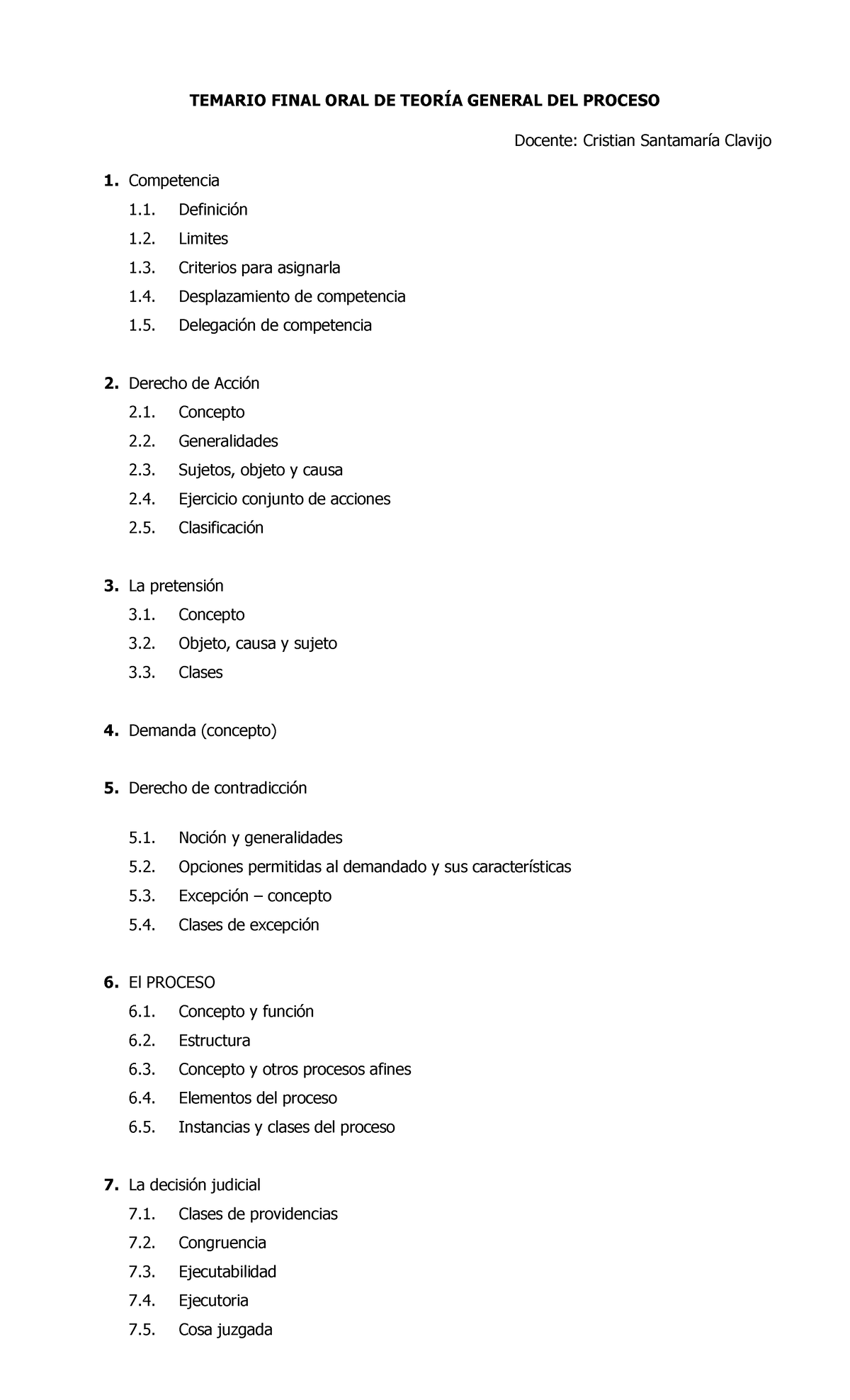 Temario Examen Final ORAL DE Teoría General DEL Proceso - TEMARIO FINAL ORAL DE TEORÍA GENERAL ...