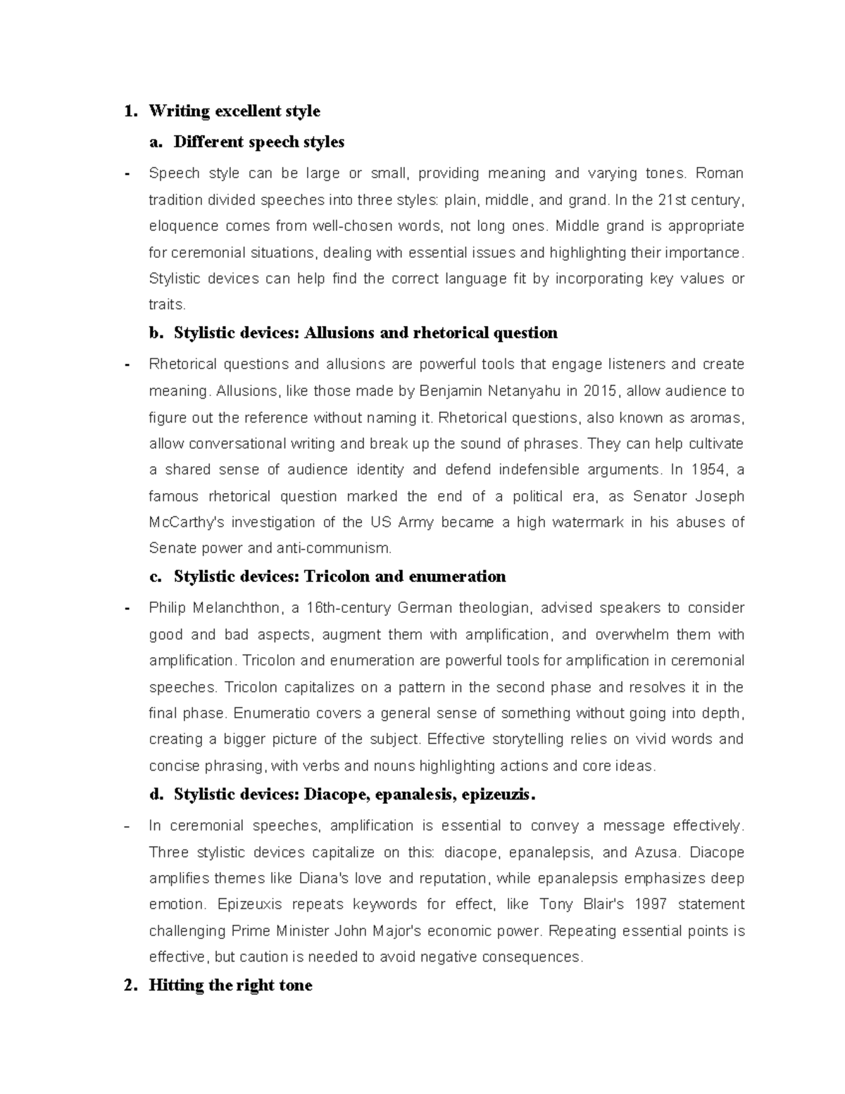 Cousera Present - 1. Writing excellent style a. Different speech styles ...