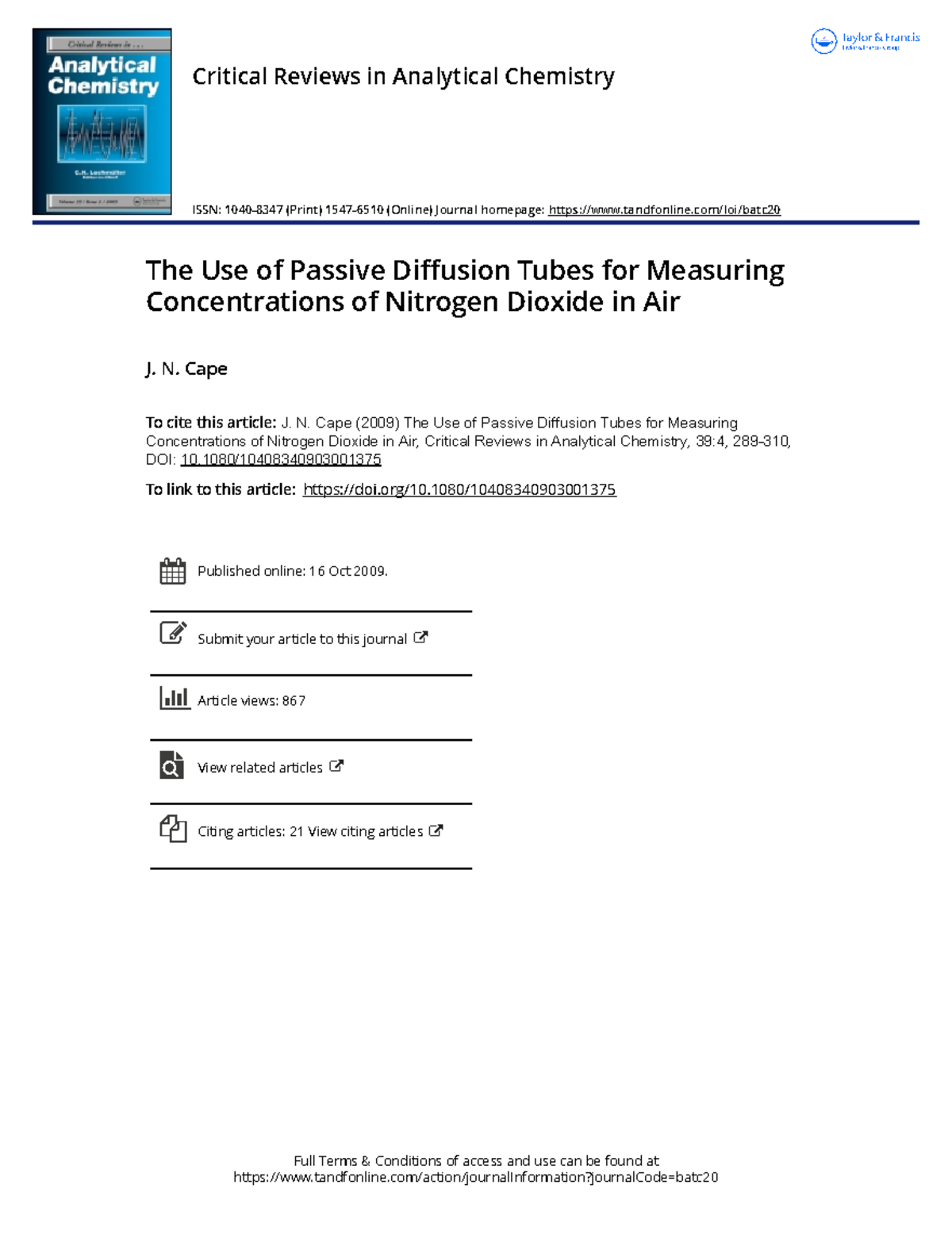 No2 diffusion tubes analysis to find - Full Terms & Conditions of ...