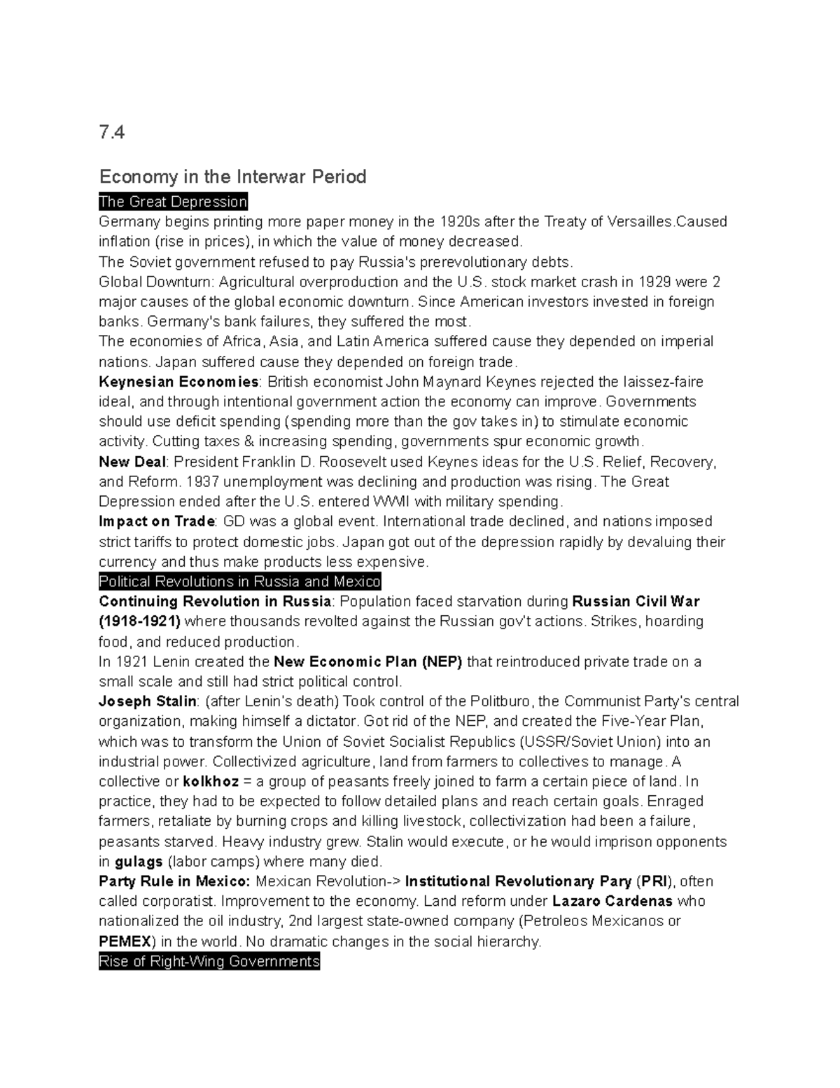 AP World History Modern Unit 7.4 Notes - 7. Economy in the Interwar ...