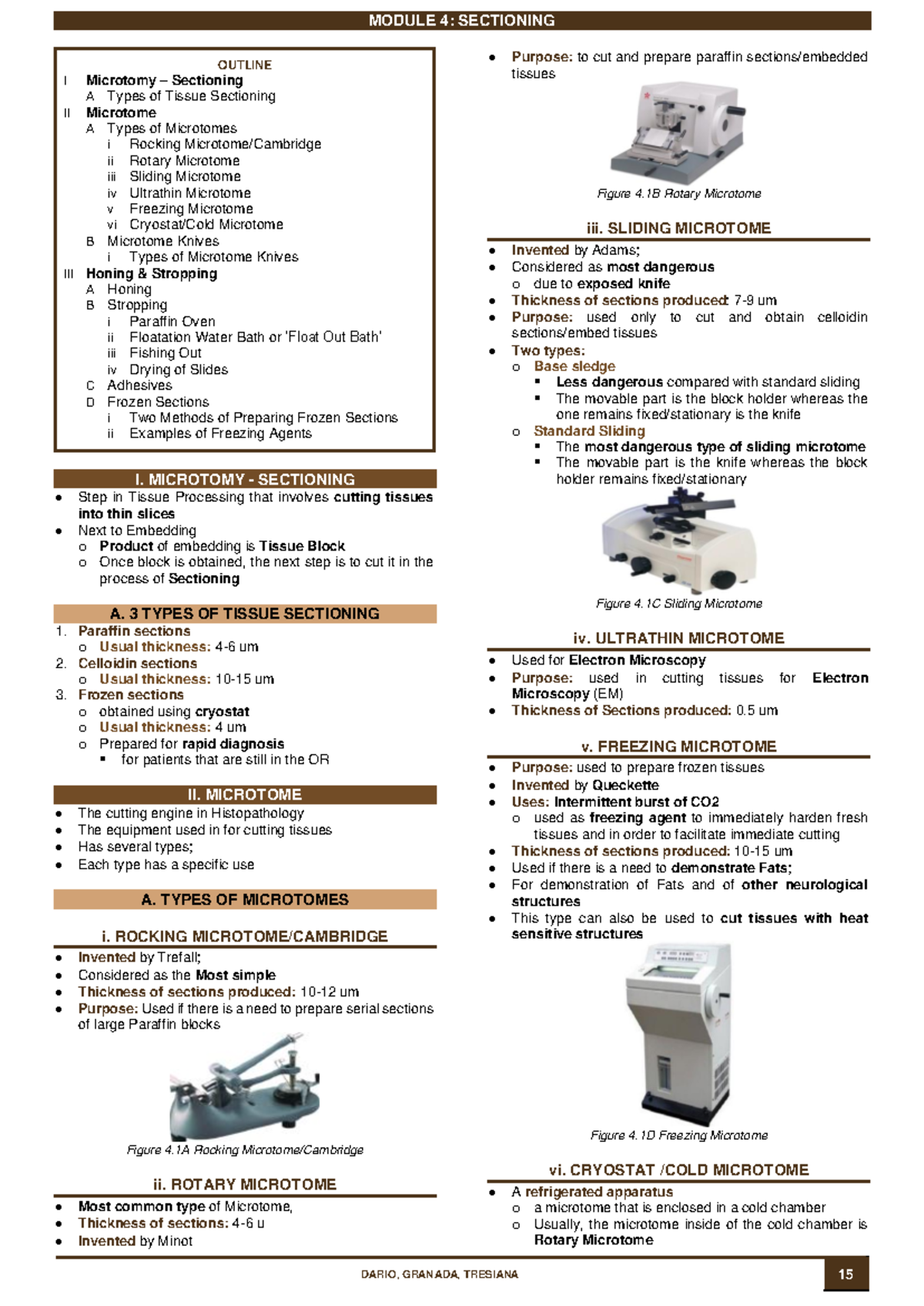 Histopath Lec M4 - tutorial work - MODULE 4: SECTIONING DARIO, GRANADA, TRESIANA 15 OUTLINE I ...