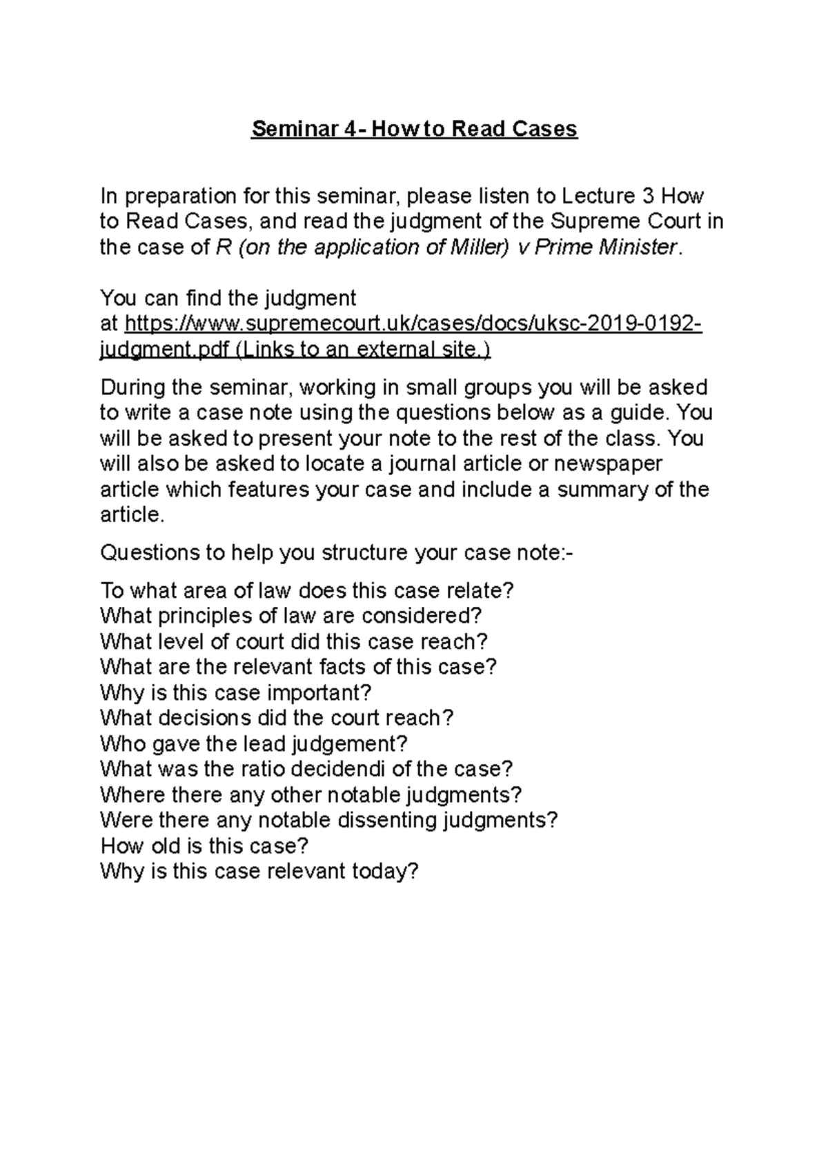 Seminar 4 - How to Read Cases - You can find the judgment at ...