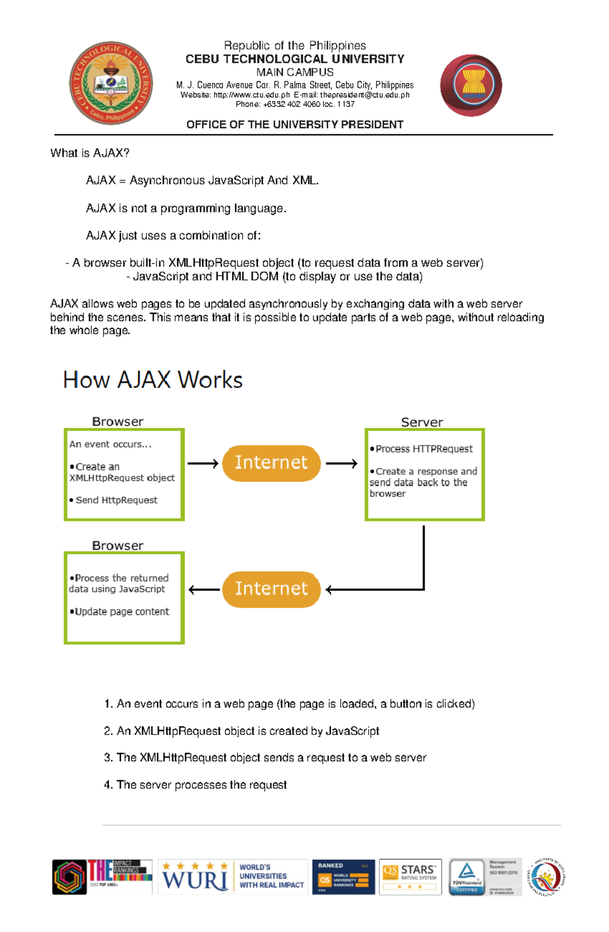 Ajax - ASP.net - Republic of the Philippines CEBU TECHNOLOGICAL ...