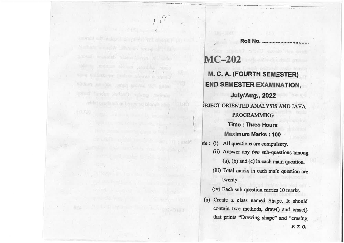 TMC 202 END 2022 - practice paper - Roll No. M.C. (FOURTH SEMESTER) END ...