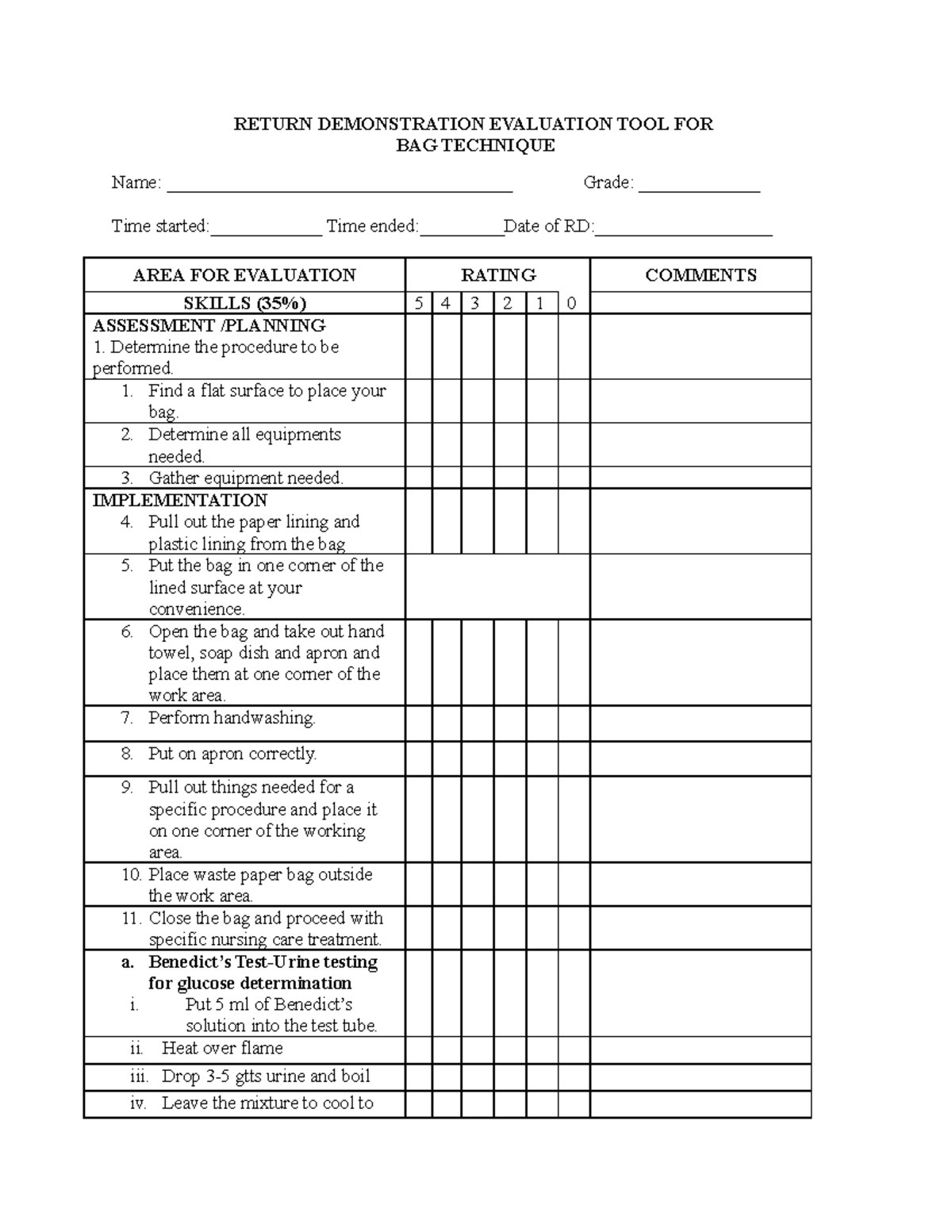 Bag-Technique-Checklist - RETURN DEMONSTRATION EVALUATION TOOL FOR BAG ...
