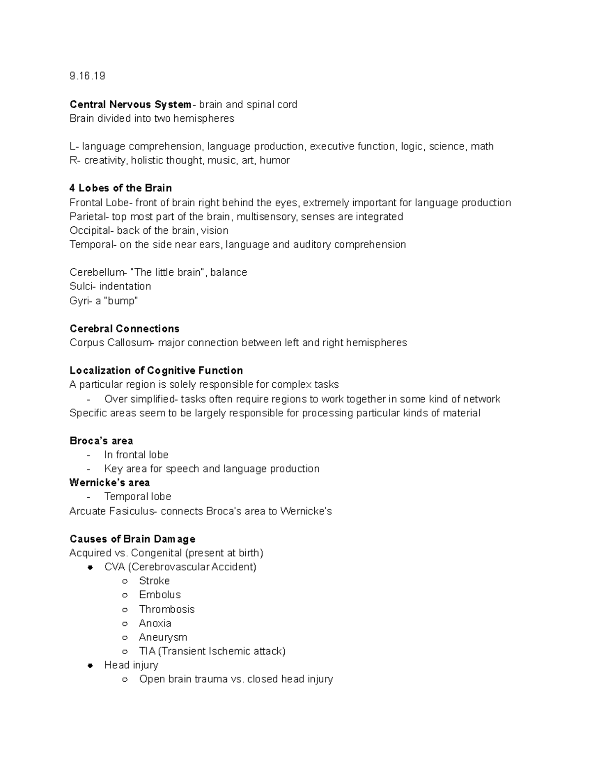 CSD 212 Week 4 9 - Lecture notes Week 4 - 9. Central Nervous System ...