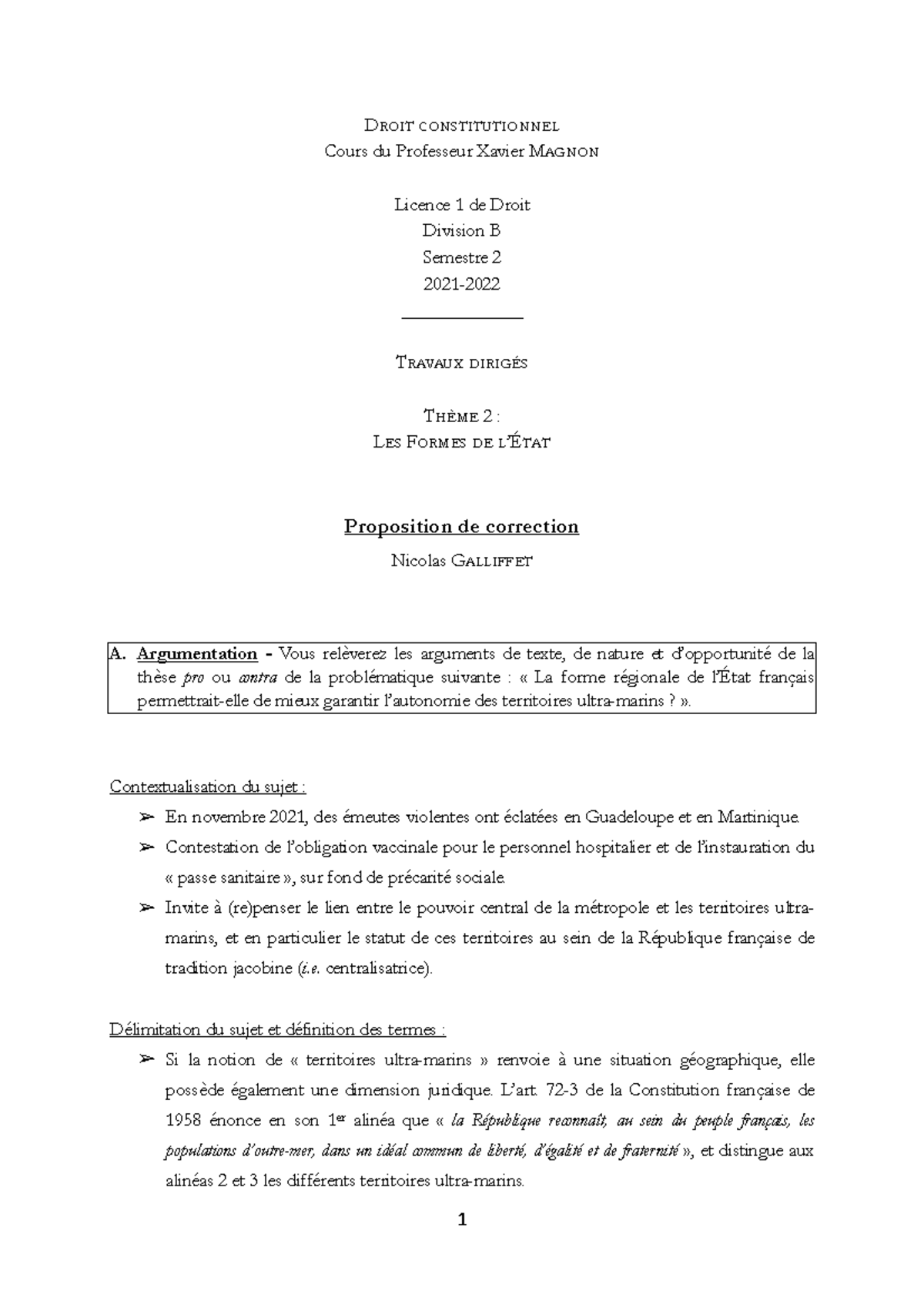 correction du TD2 Xavier Magnon 2022 - DROIT CONSTITUTIONNEL Cours du ...