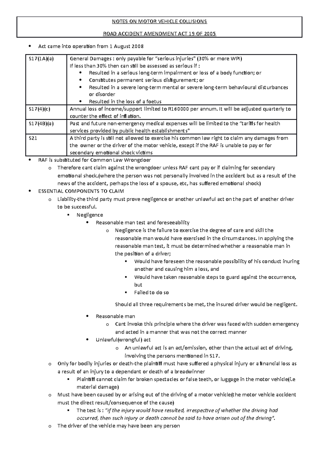 Notes ON Motor Vehicle Collisions - NOTES ON MOTOR VEHICLE COLLISIONS ...