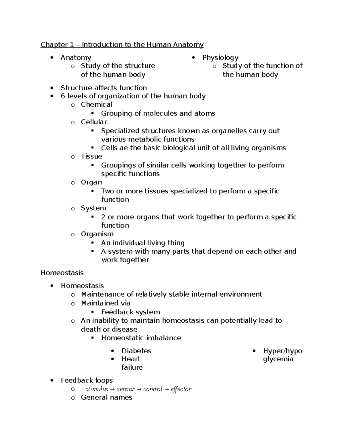 Chapter 1 - Chapter 1 – Introduction to the Human Anatomy Anatomy o ...