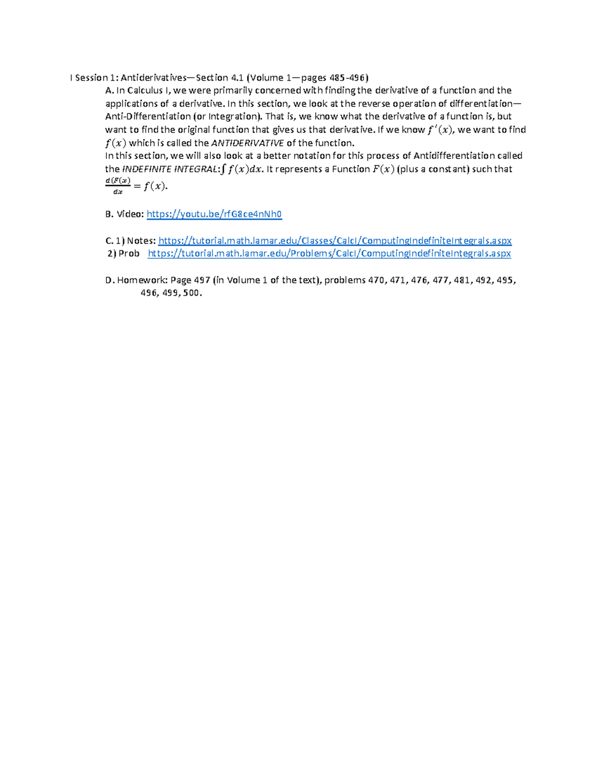 Session 1 Antiderivative - I Session 1: Antiderivatives—Section 4 ...