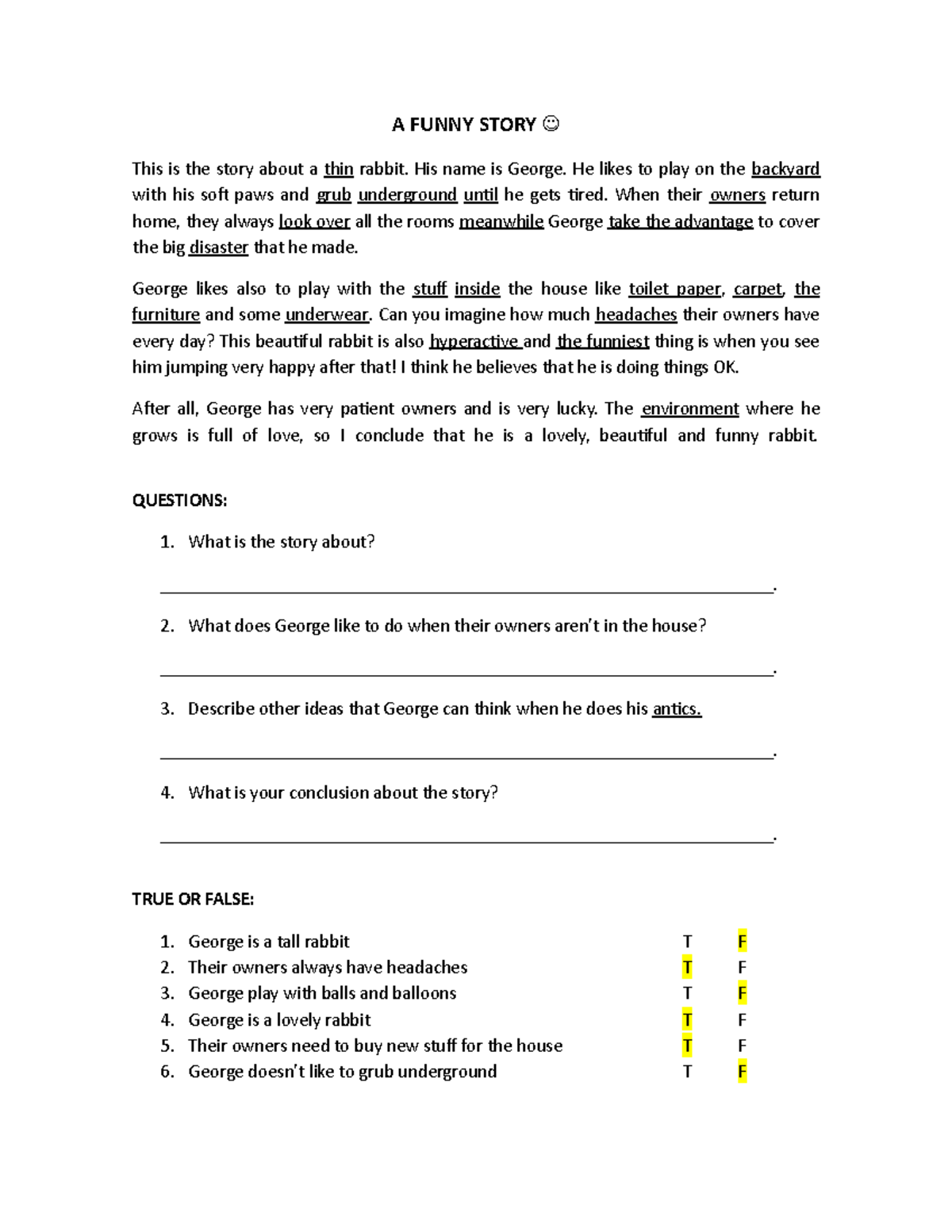 A Funny Story - Reading AND Writing - A FUNNY STORY This is the story ...