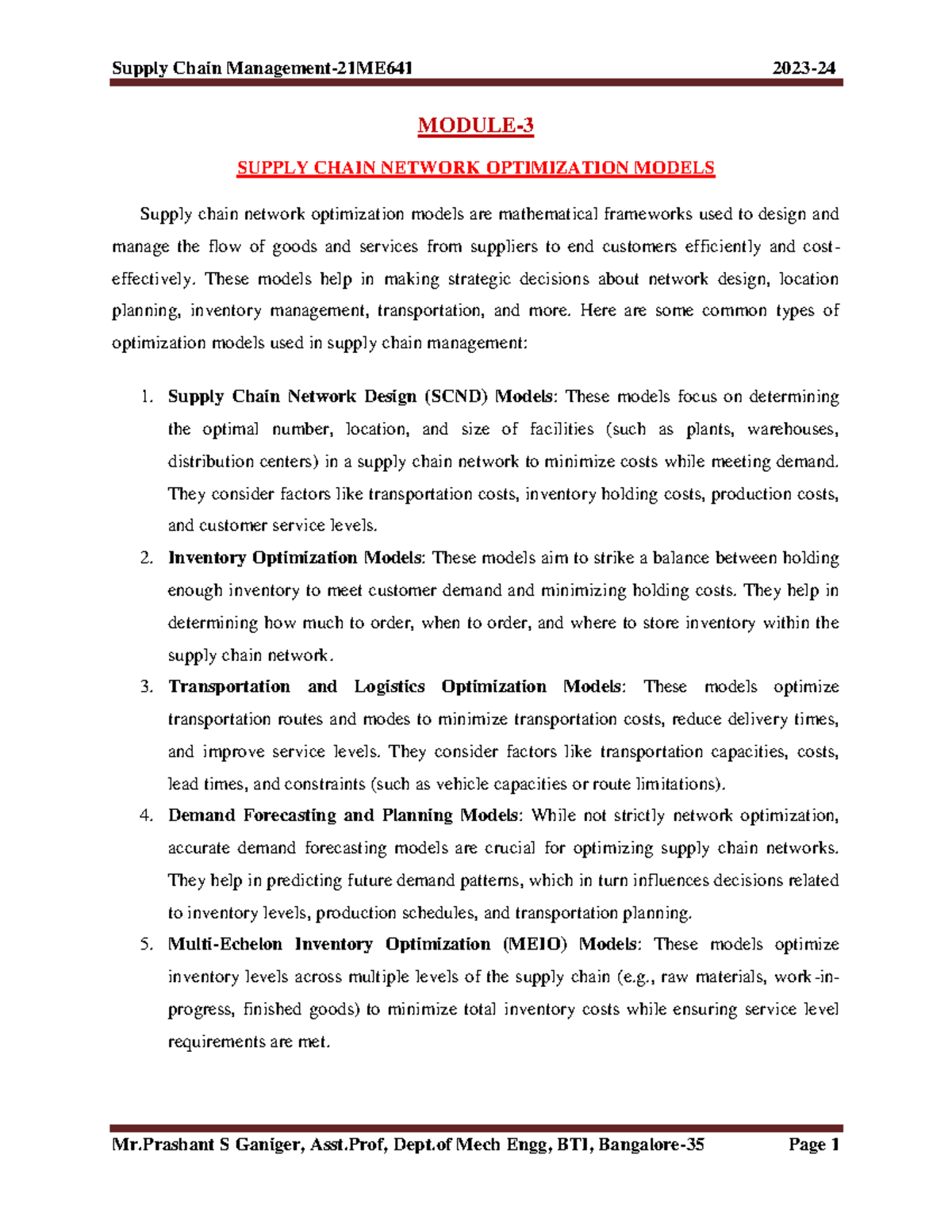 Module-3 Notes SCM - MODULE- 3 SUPPLY CHAIN NETWORK OPTIMIZATION MODELS ...