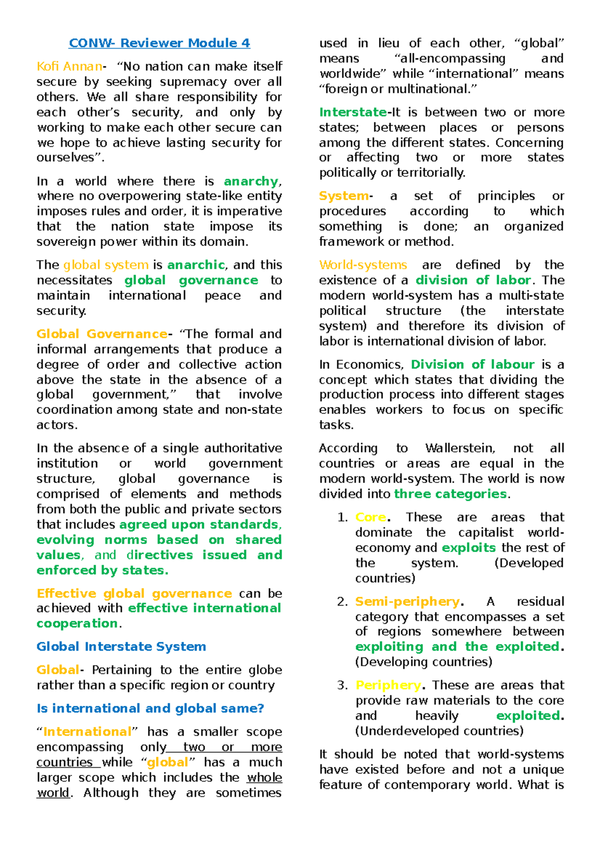 CONW- Module 4 - jUST SOME REV - CONW- Reviewer Module 4 Kofi Annan ...