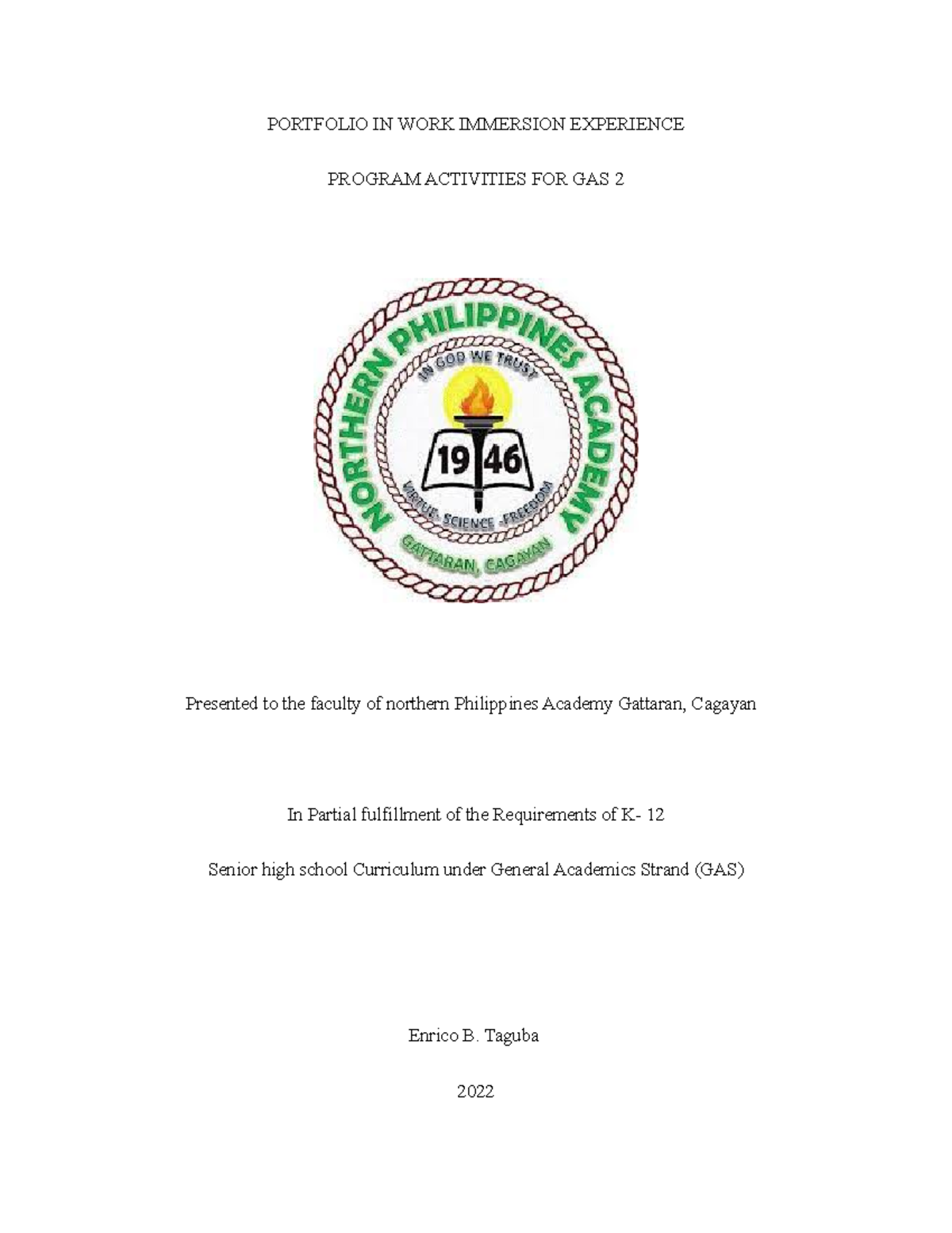 Immersion - notes - PORTFOLIO IN WORK IMMERSION EXPERIENCE PROGRAM ...