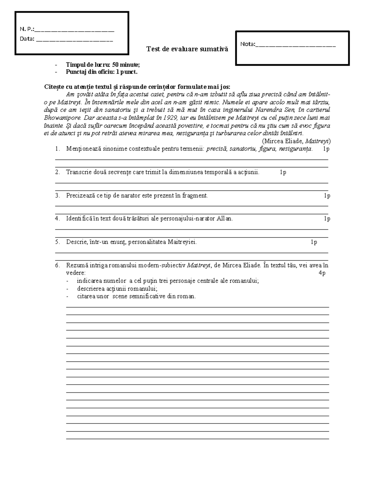Test sumativ maitreyi - bac - Test de evaluare sumativă Timpul de lucru ...