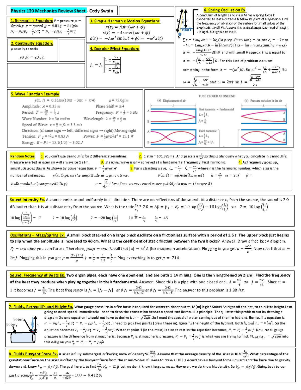 Mechanics Review 2 - note for Physics - Physics 130 Mechanics Review ...