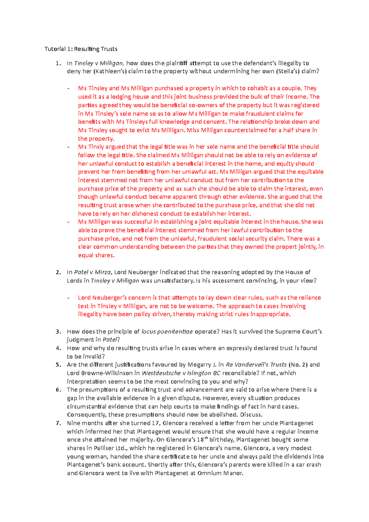 Tutorial 1 - lecture - Tutorial 1: Resulting Trusts In Tinsley v ...