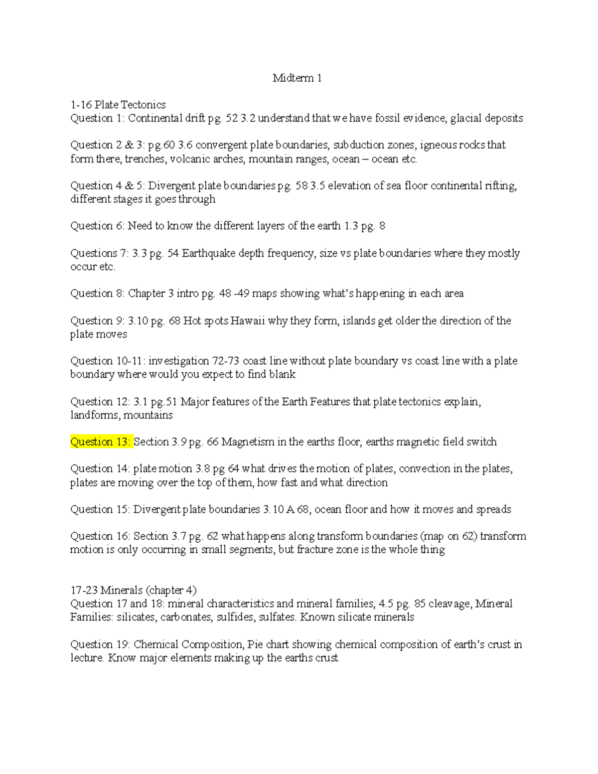 Quiz 1 notes Geology - Midterm 1 1-16 Plate Tectonics Question 1 ...