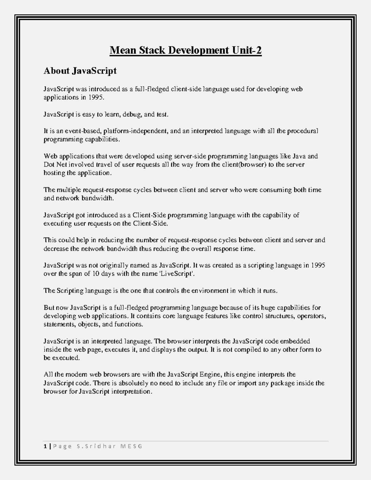 Mean Stack Devlopment Unit 2 Mean Stack Development Unit 2 About Javascript Javascript Was