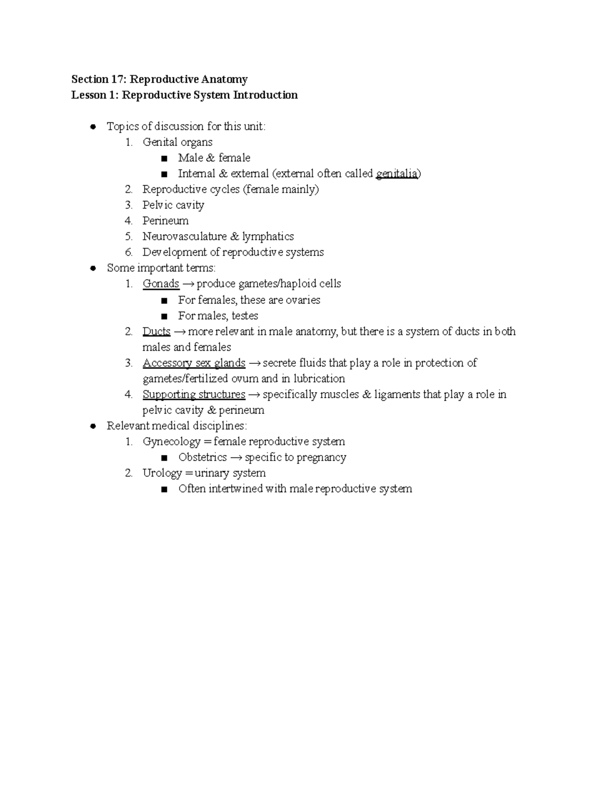 1- Reproductive System Introduction and Terminology - Section 17 ...