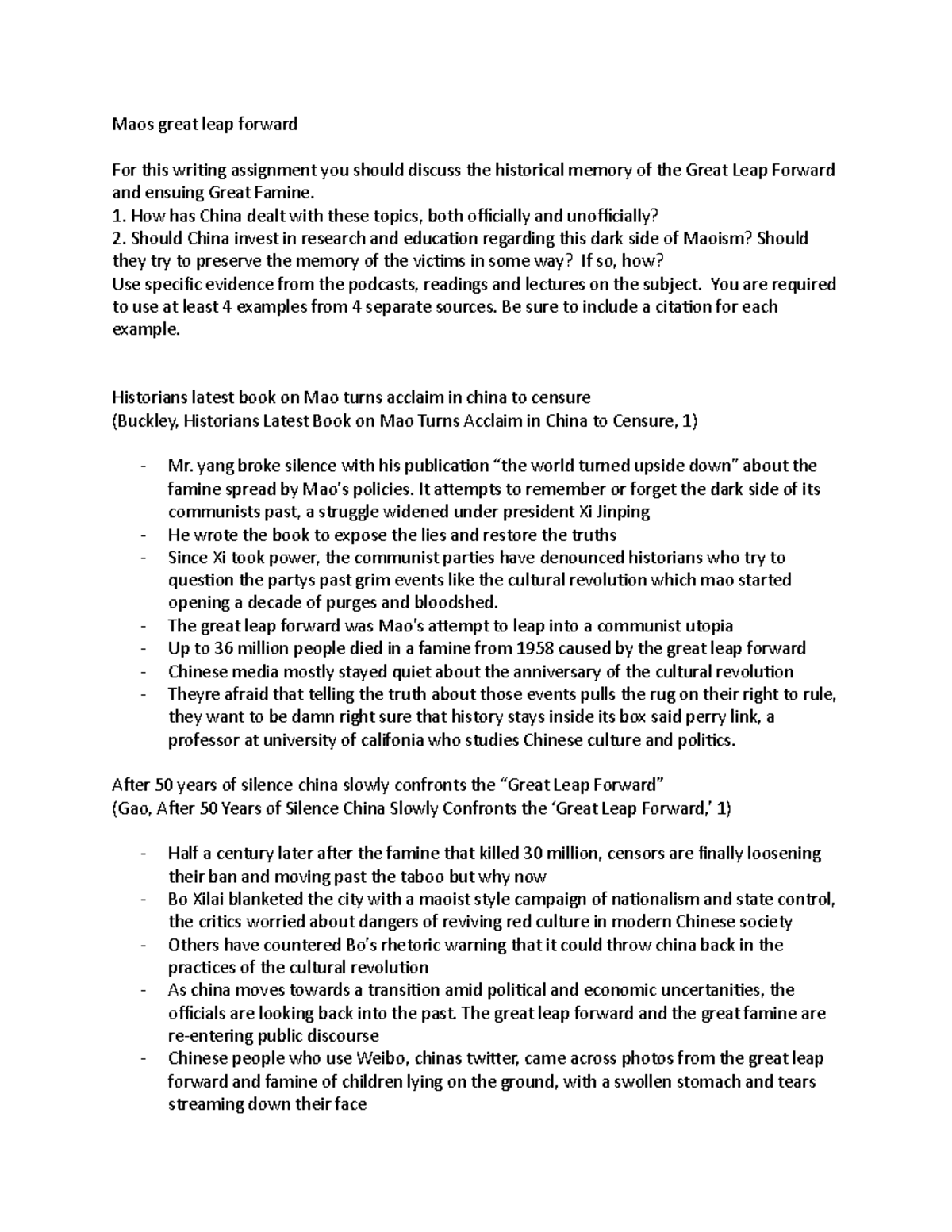 Maos great leap forward Notes - Maos great leap forward For this ...