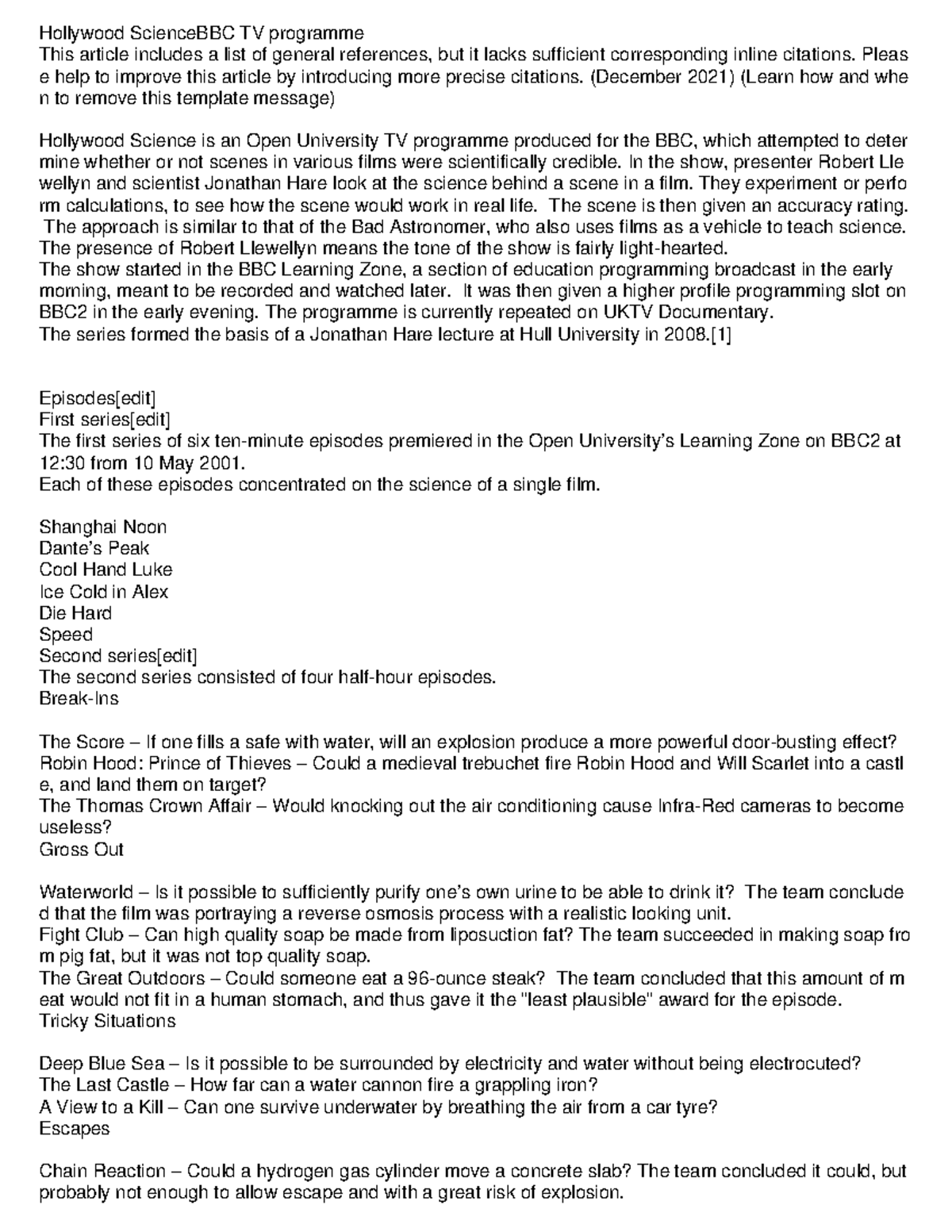 File17 - Descriptive assignments. - Hollywood ScienceBBC TV programme ...