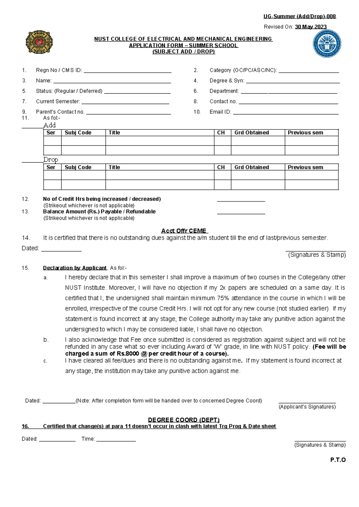 629046613896008-Add Drop form - Summer Semester (Subj Add - Drop) 22 ...