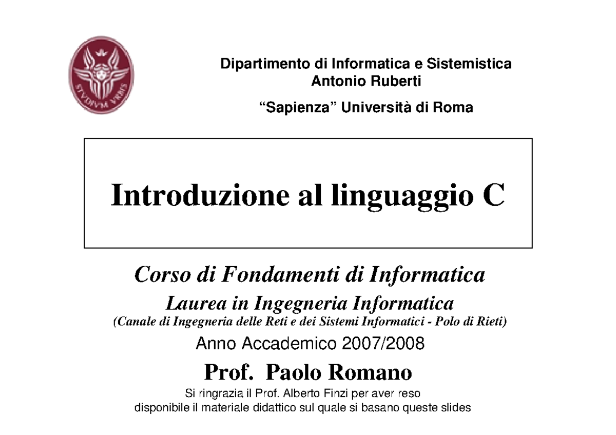 Programmazione In C - Introduzione al linguaggio C Dipartimento di ...