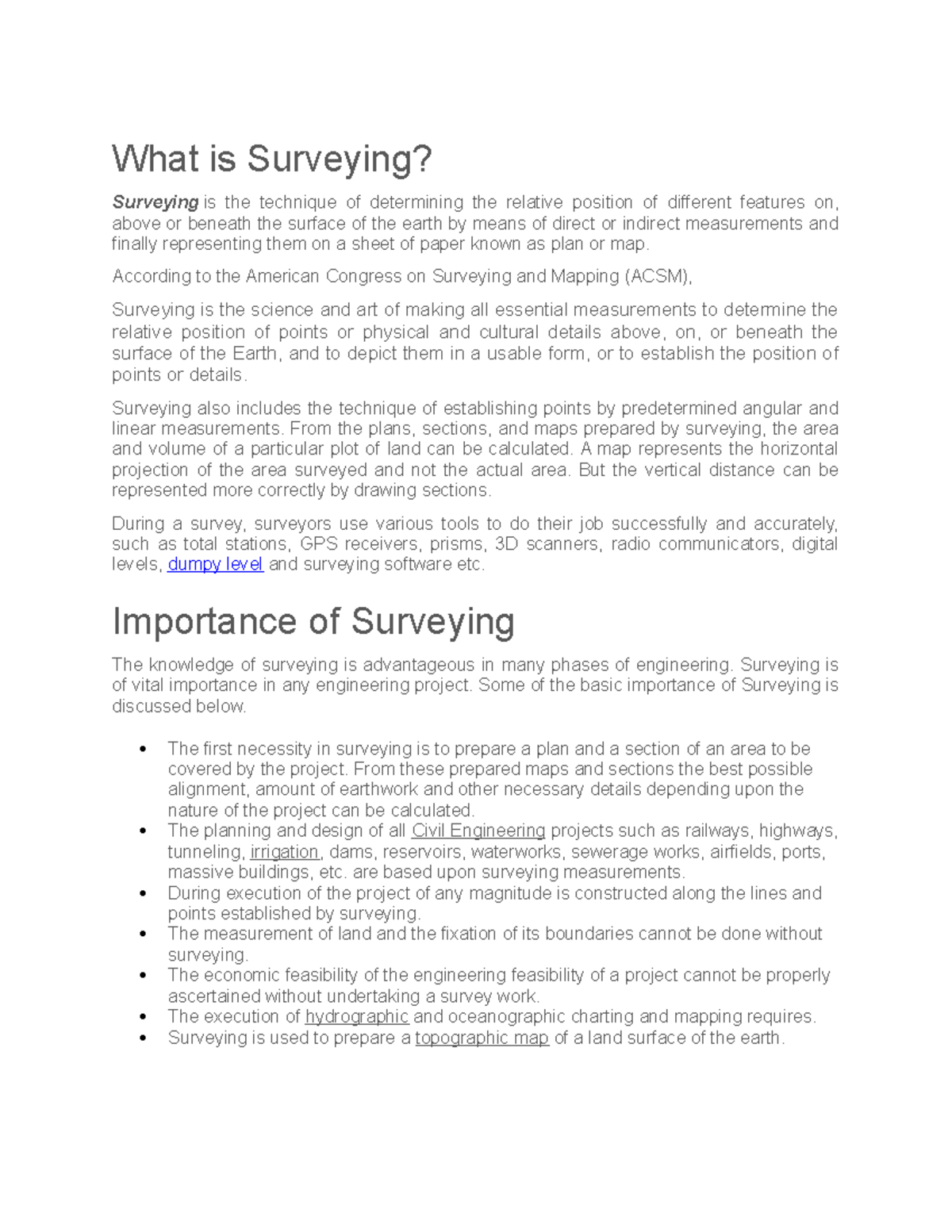 A) What is Surveying - Lecture notes - What is Surveying? Surveying is ...