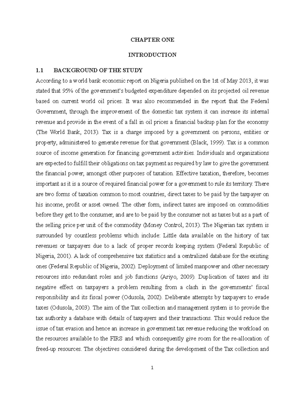 A Computerized TAX Collection AND Management System - CHAPTER ONE INTRODUCTION 1 BACKGROUND OF ...