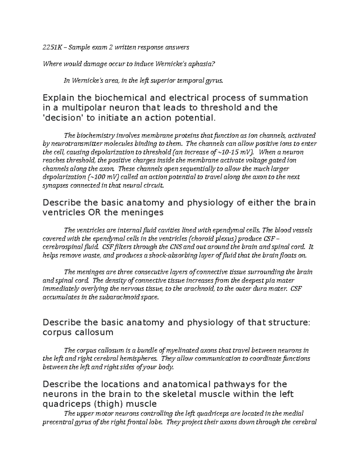 2251K – Sample exam 2 written response answers - 2251K – Sample exam 2 ...