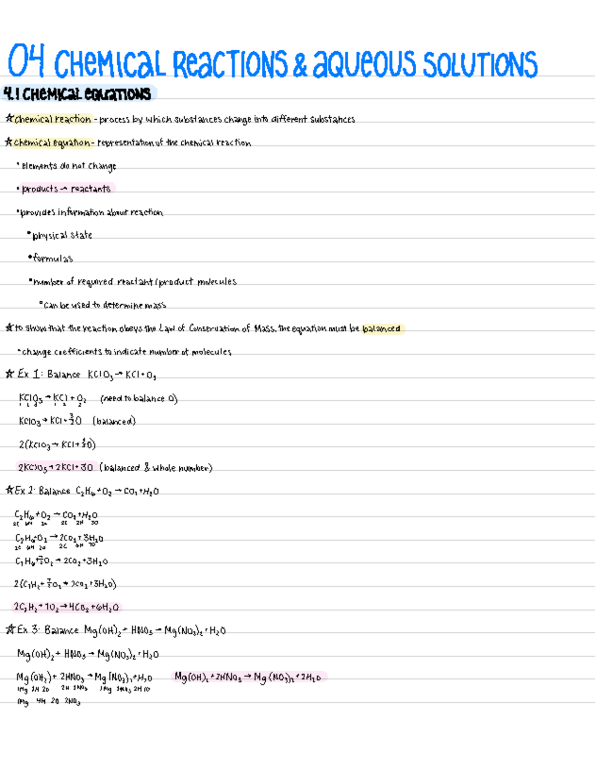 CHE 105 - Ch 4: Reactions + Aqueous Solutions (Lecture + Textbook Notes ...