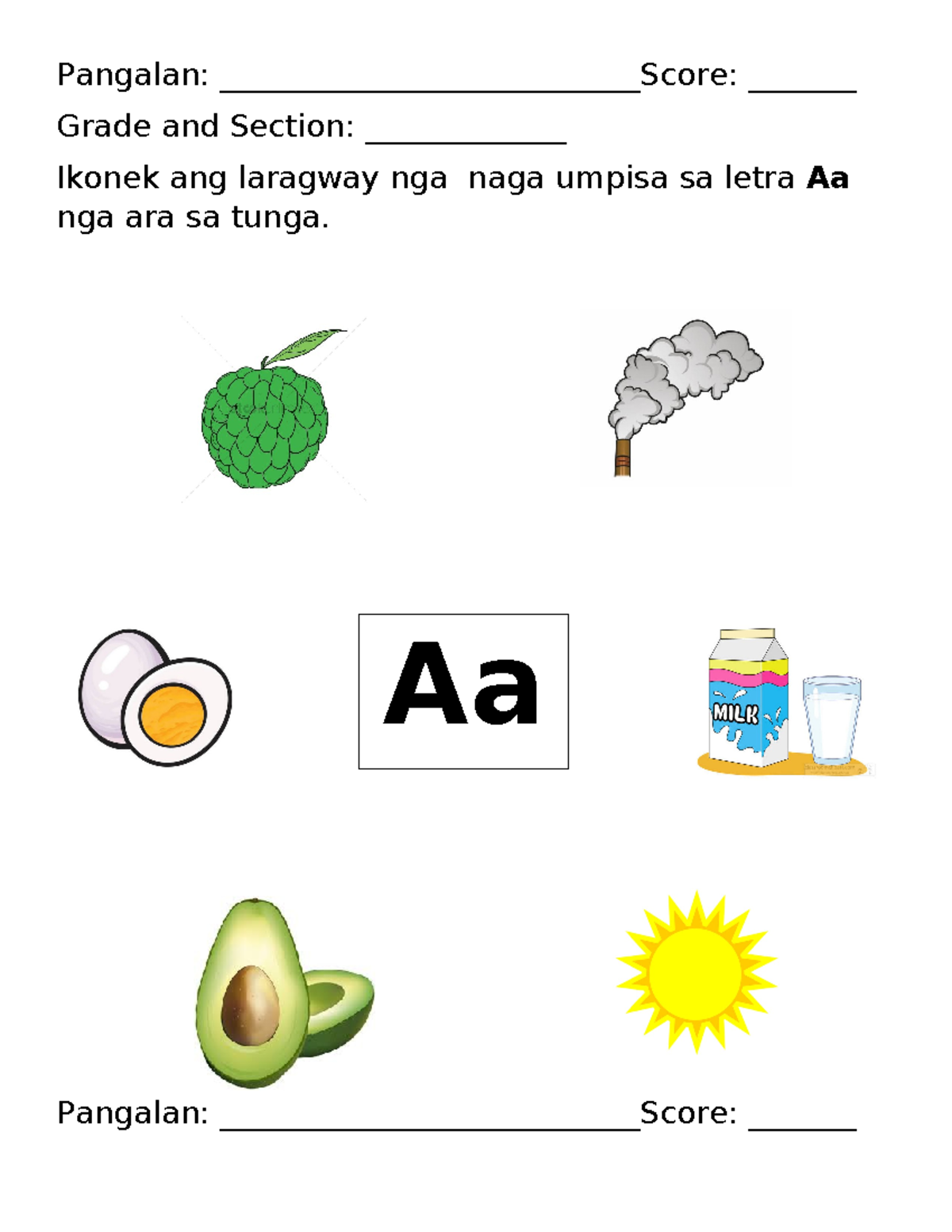Letter Aa worksheets - Pangalan: ___________________________Score ...