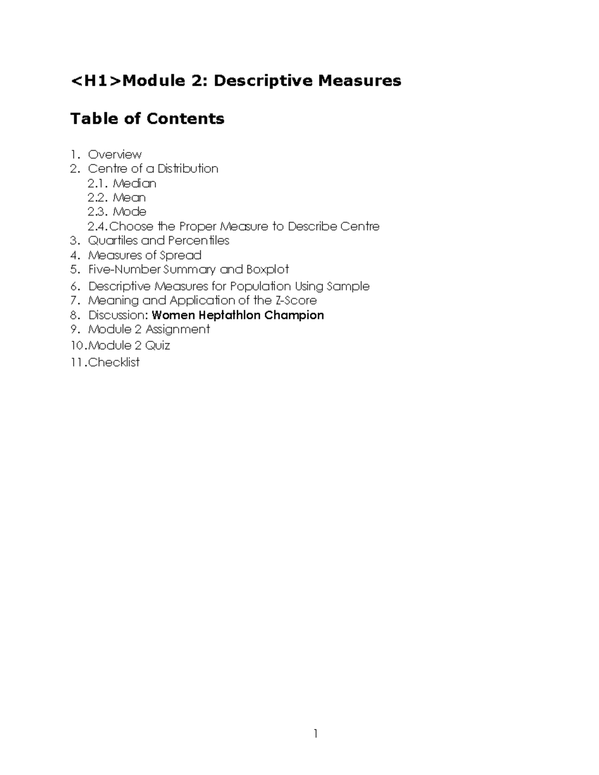 Module 2 - practice - Module 2: Descriptive Measures Table of Contents Overview Centre of - Studocu