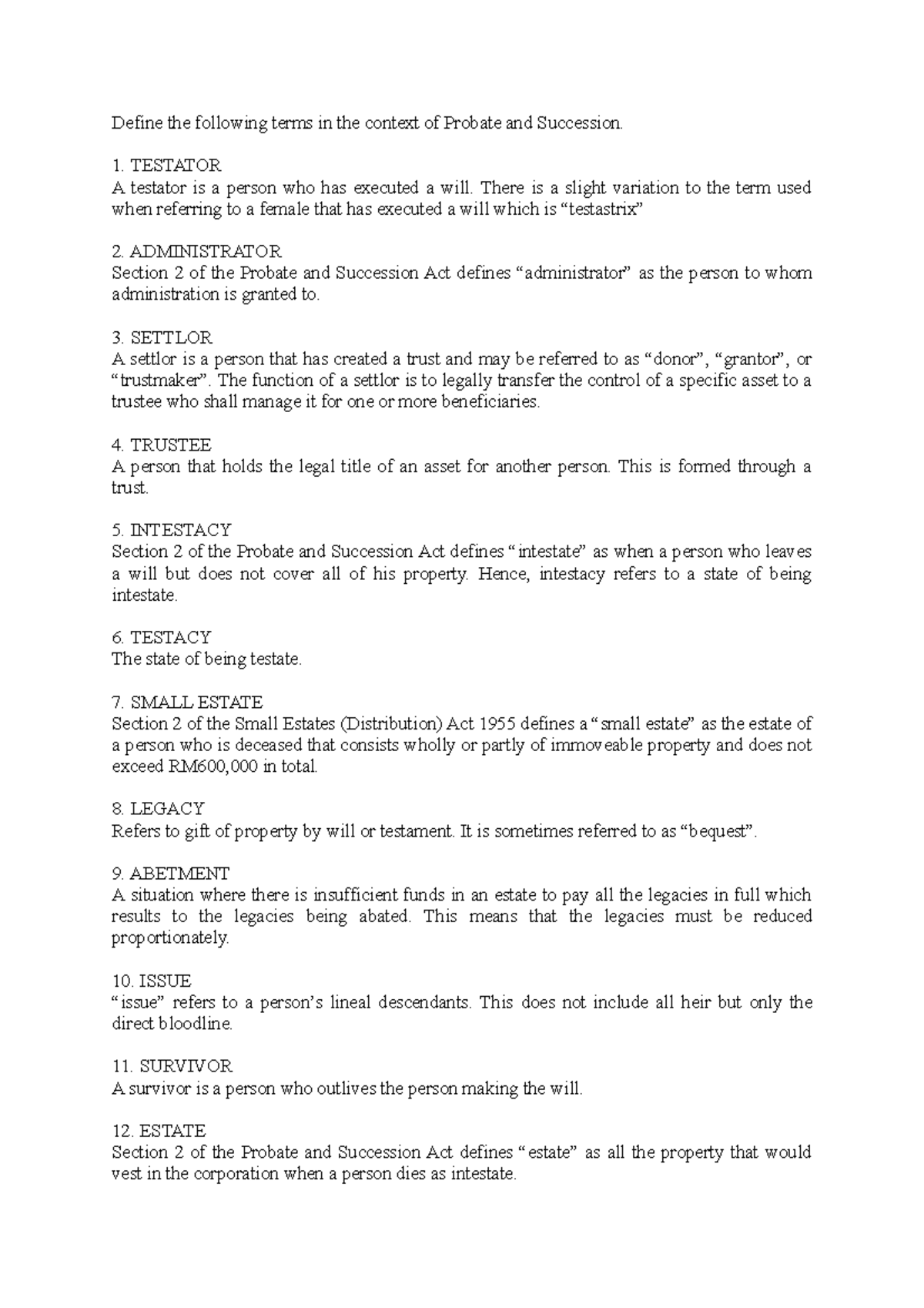 Succession TUTO C1 - Define the following terms in the context of ...