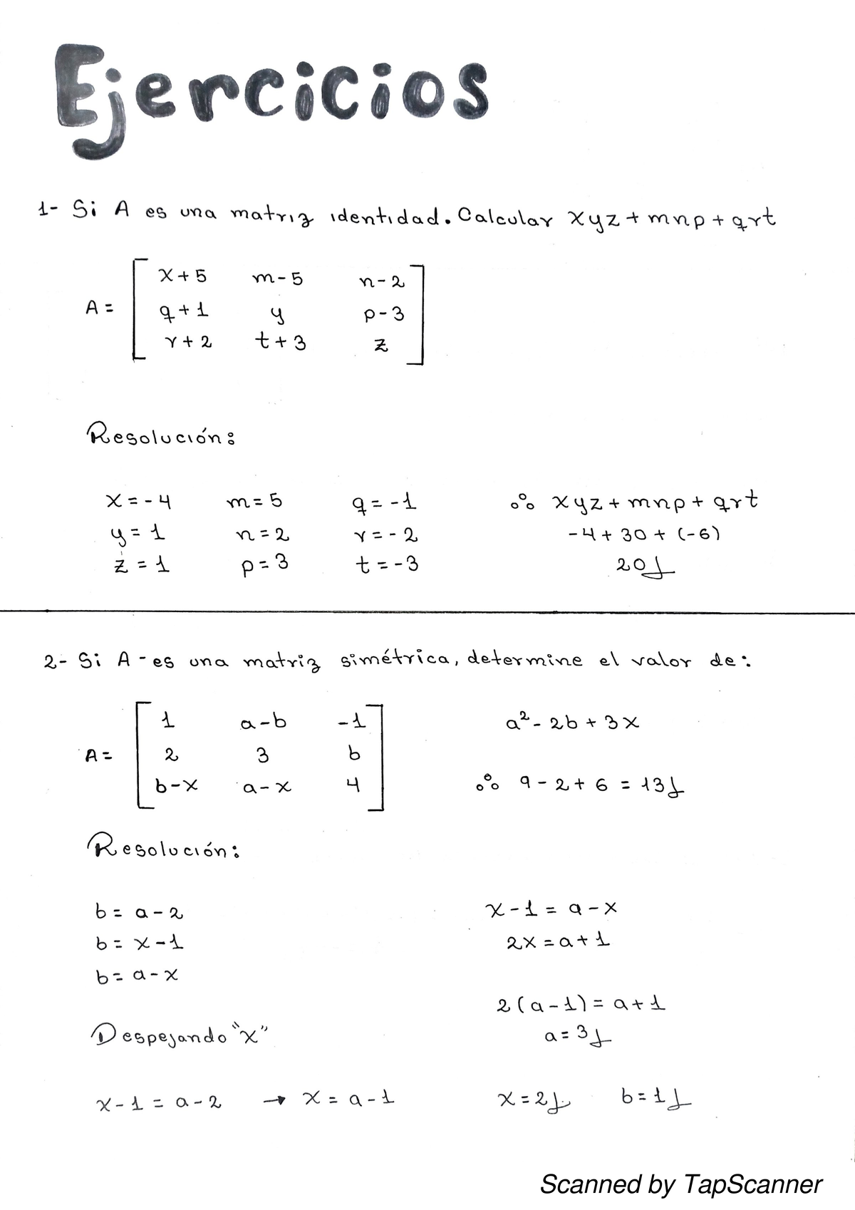Matrices 1 - Ejercicios Si A es una matriz identidad. Calcular y Z ...