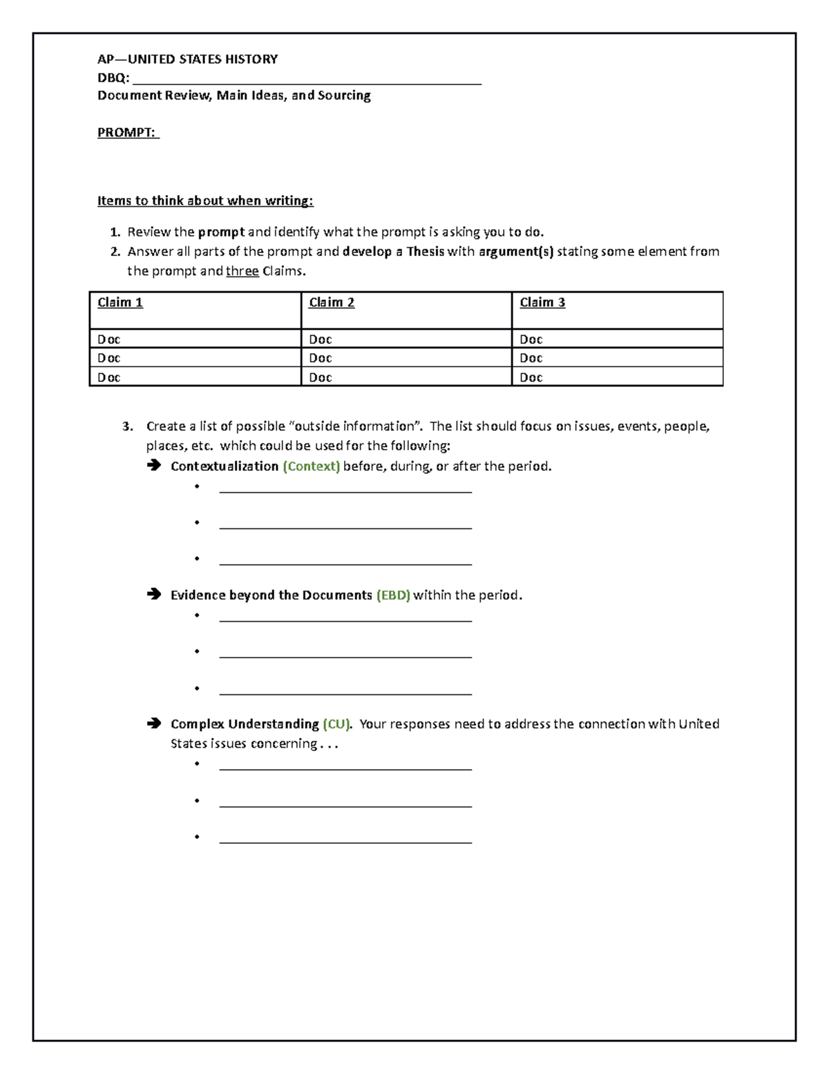 Apush - DBQ - Sourcing and Main Ideas - DBQ