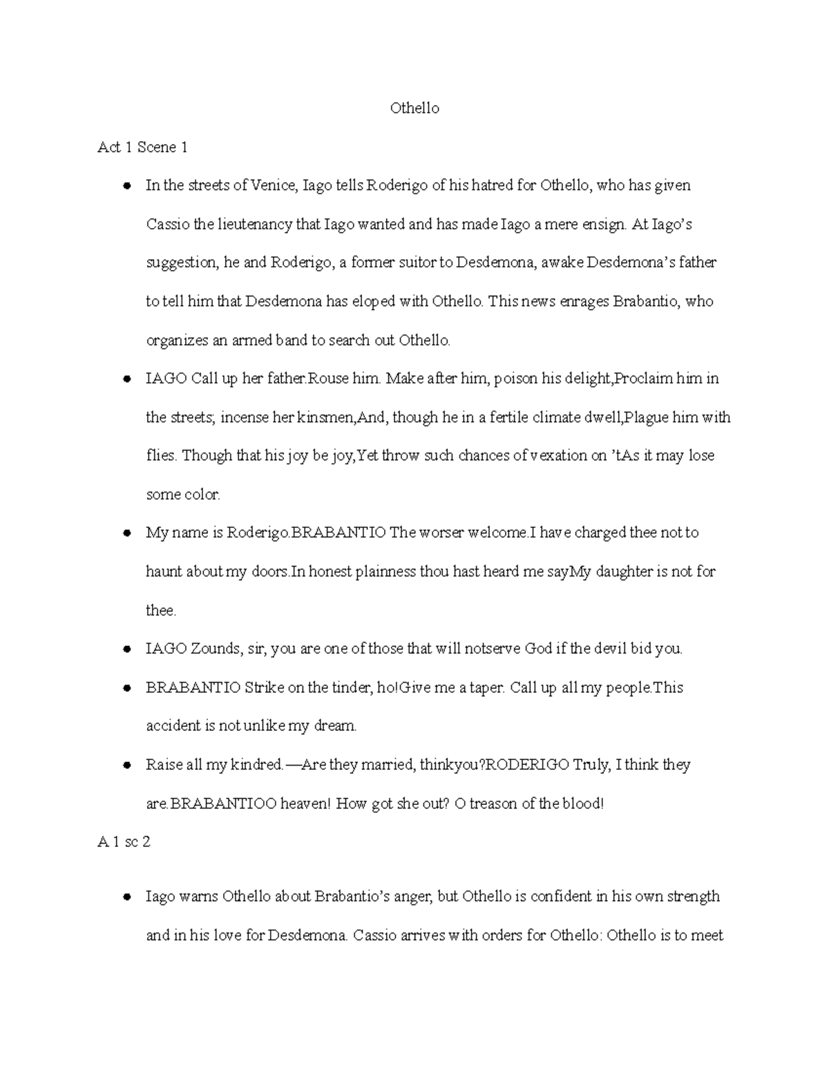 Shakespeare Othello Notes and Quotes - Othello Act 1 Scene 1 In the ...