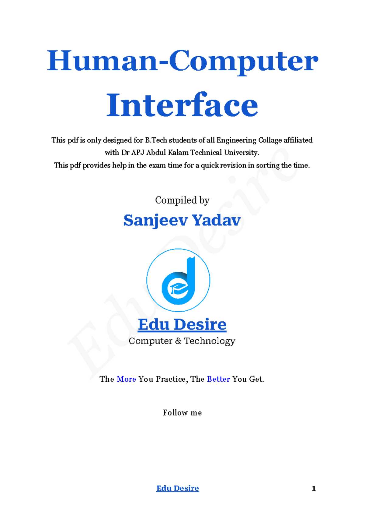 HCI Notes (1-3) - Edu Desire Human-Computer Interface This pdf is only ...