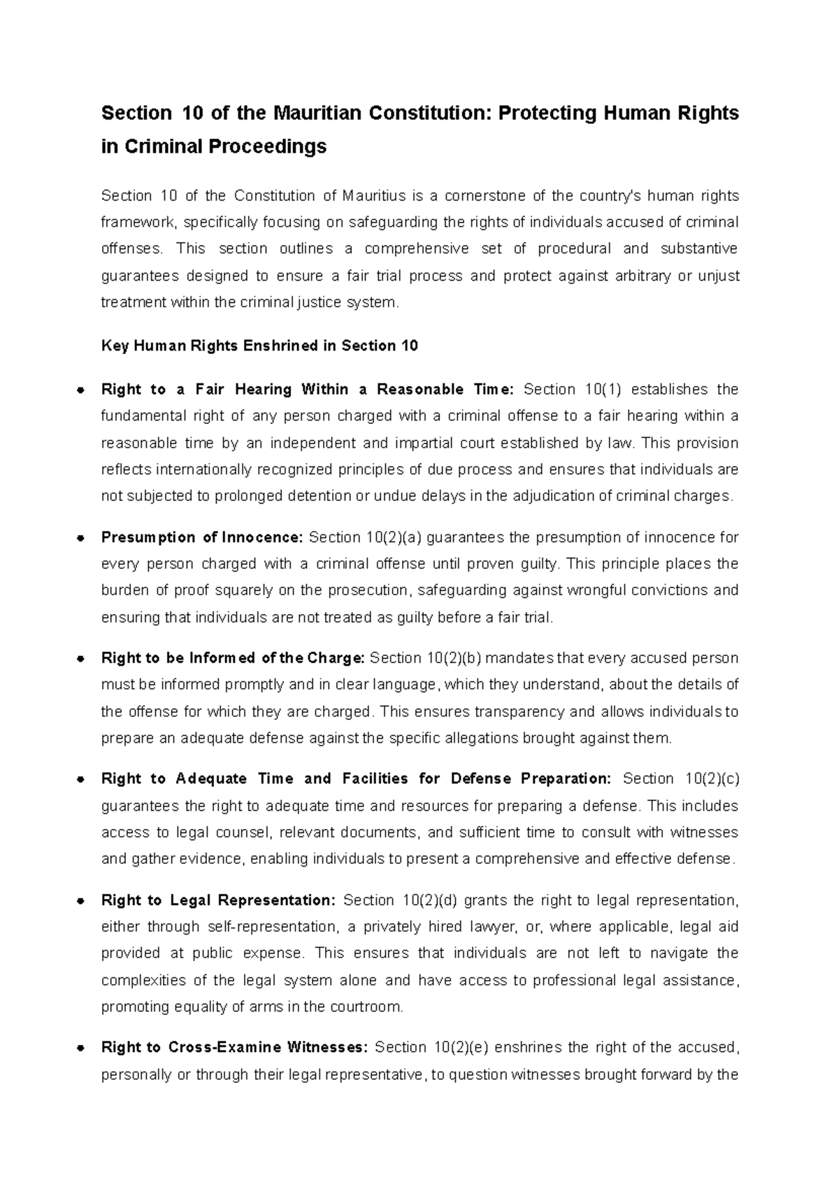 Section 10 Right to Fair Trial - Section 10 of the Mauritian ...